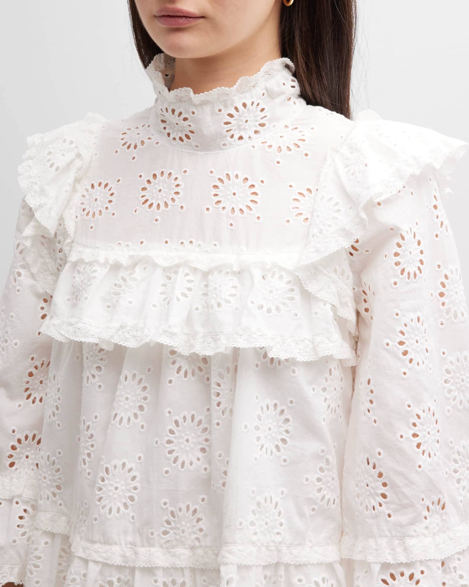 Stellah Eyelet Trimmed Bell-Sleeve Blouse | Neiman Marcus
