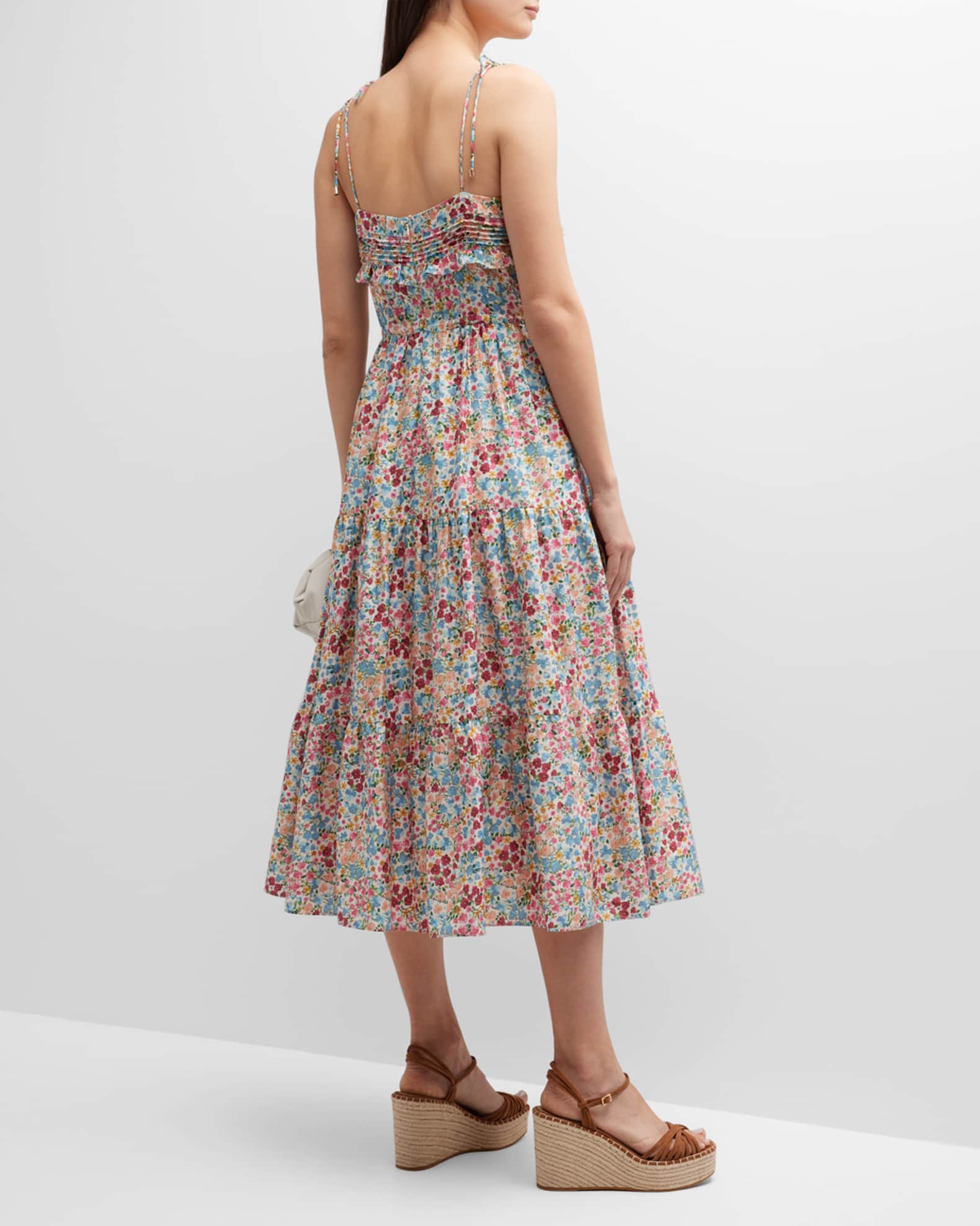 Stellah Floral-Print Tie-Shoulder Midi Dress | Neiman Marcus