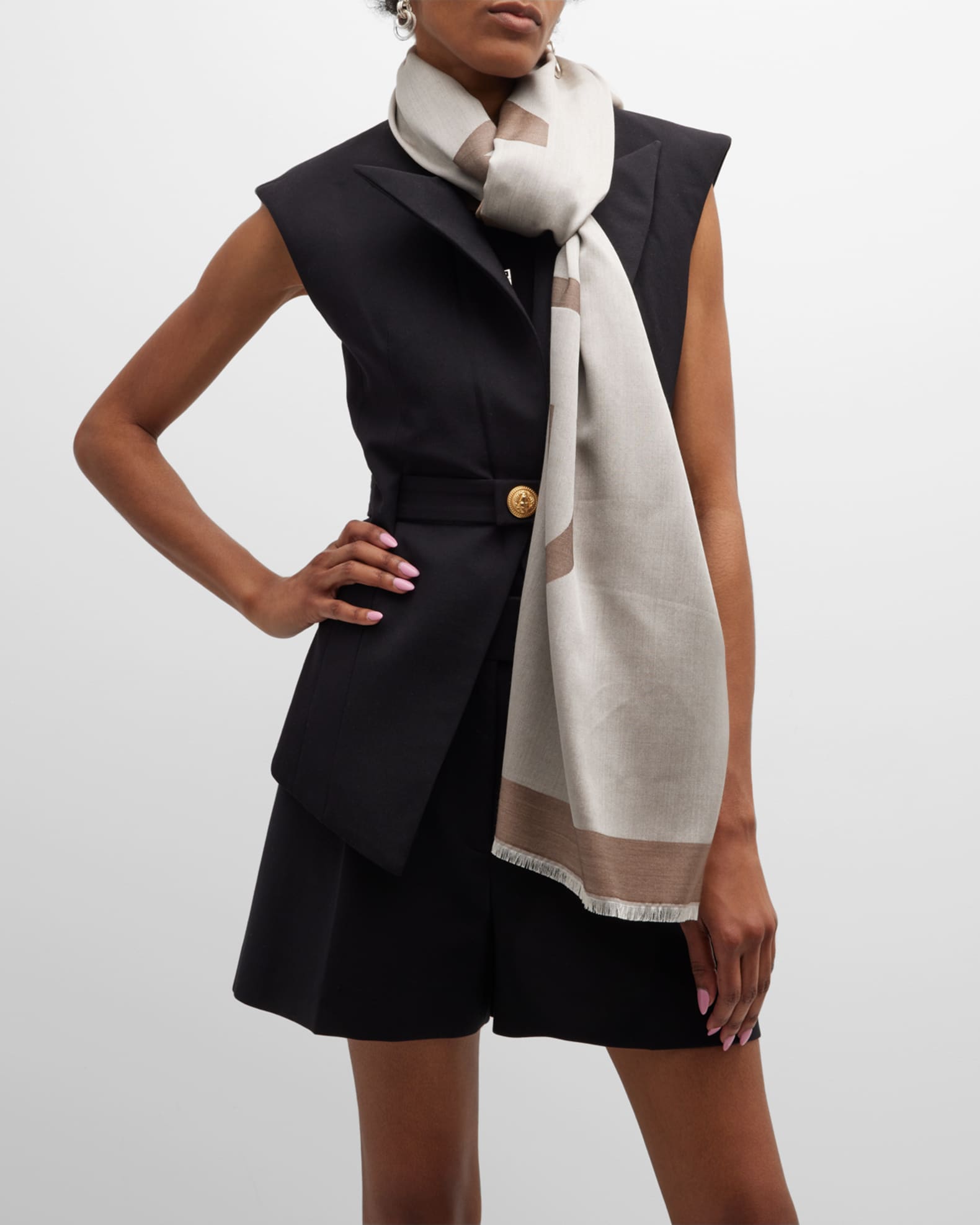 Givenchy Logo Neutral Woven Silk-Wool Scarf | Neiman Marcus