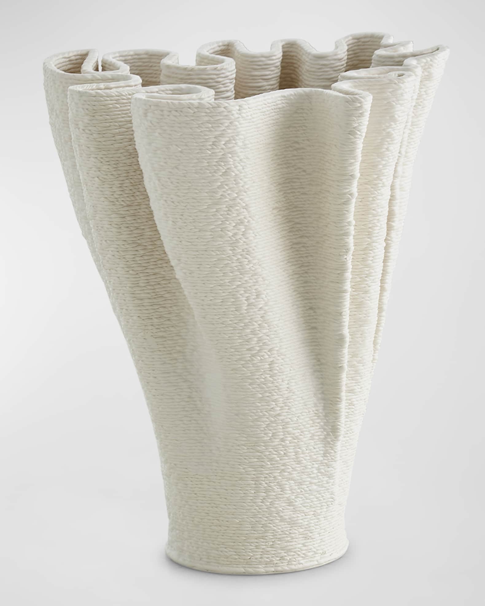 Global Views Tall Ripple Printed Vase - Matte White | Neiman Marcus