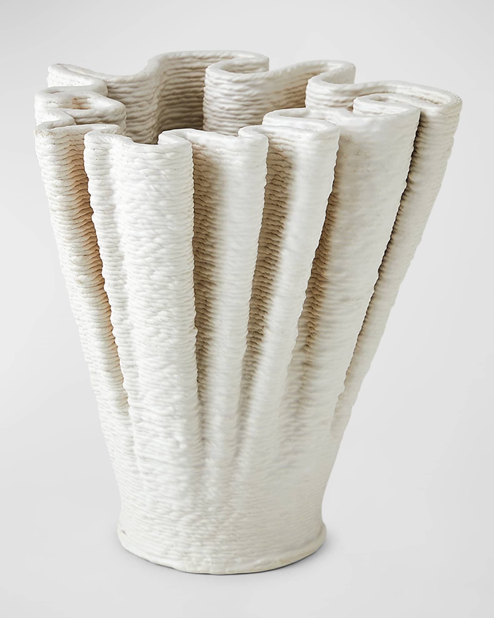 Global Views Short Ripple Printed Vase - Matte White | Neiman Marcus