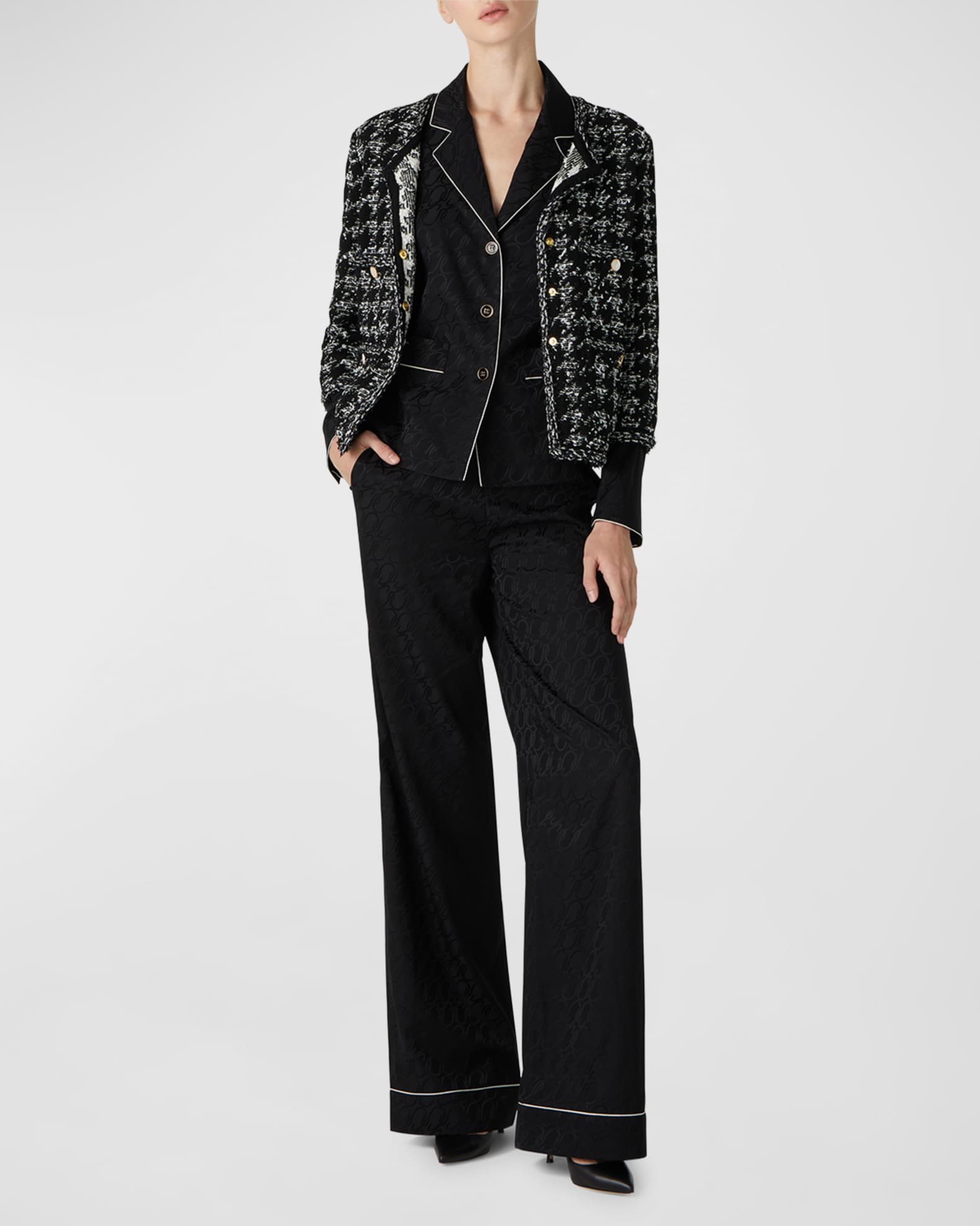 St. John Cursive Icon Stretch Silk Jacquard Pajama Pants | Neiman Marcus