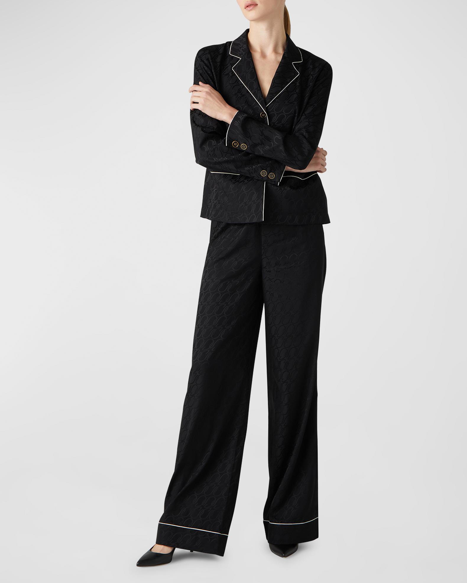 St. John Cursive Icon Stretch Silk Jacquard Pajama Shirt | Neiman Marcus
