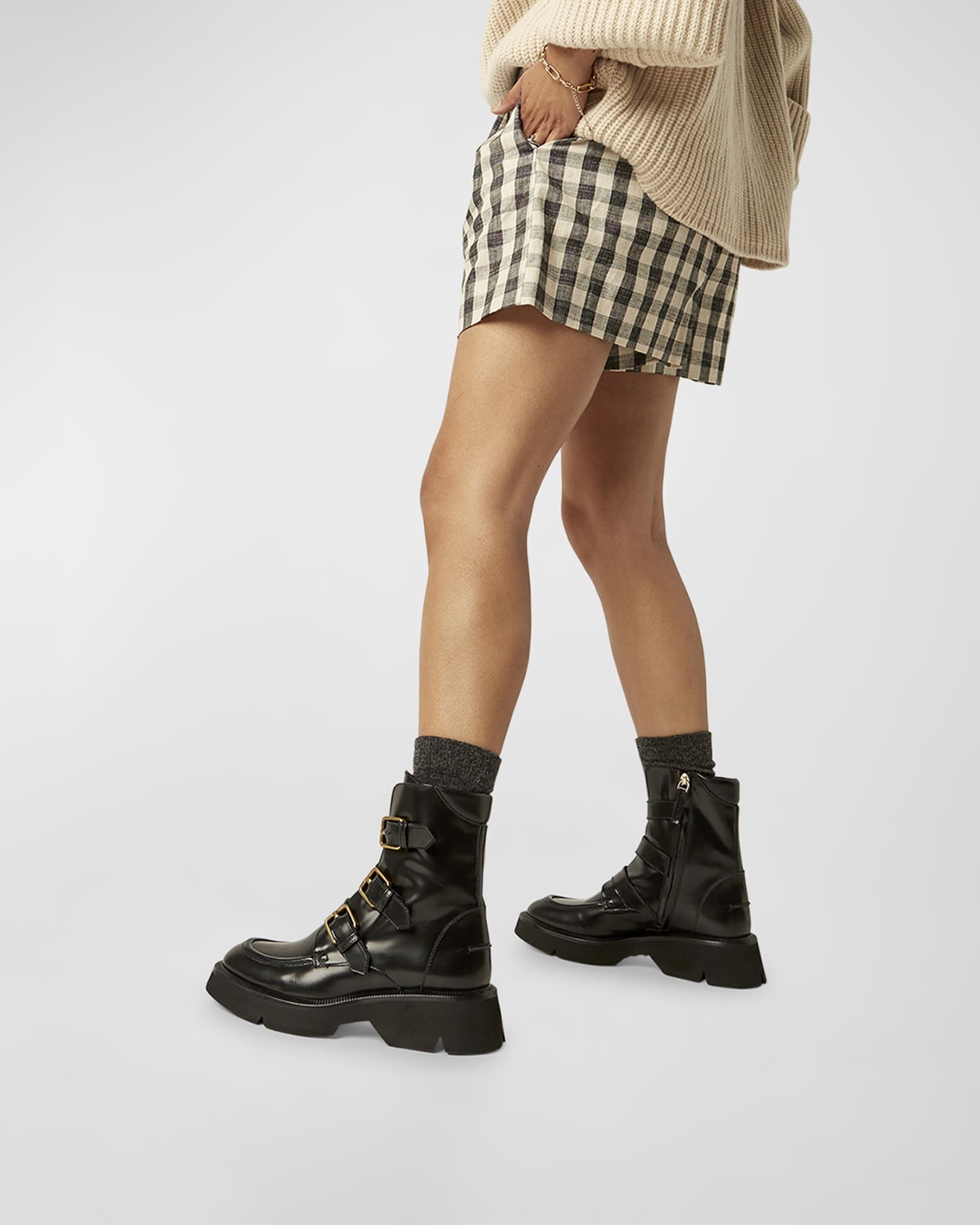 La Canadienne Benwin Buckle-Trio Moto Booties | Neiman Marcus