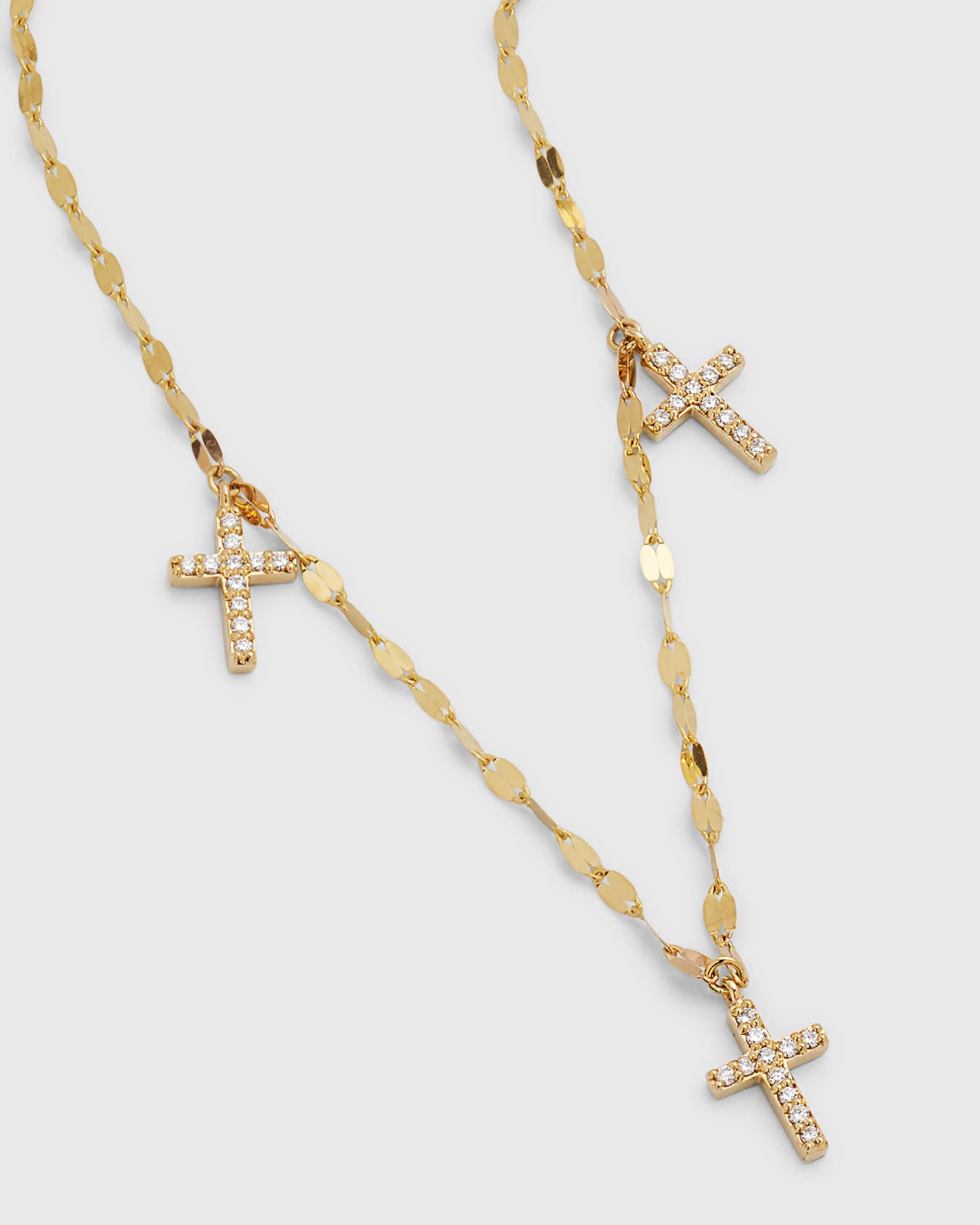 LANA 14K Yellow Gold Flawless Triple Mini Cross Charm Necklace | Neiman Marcus