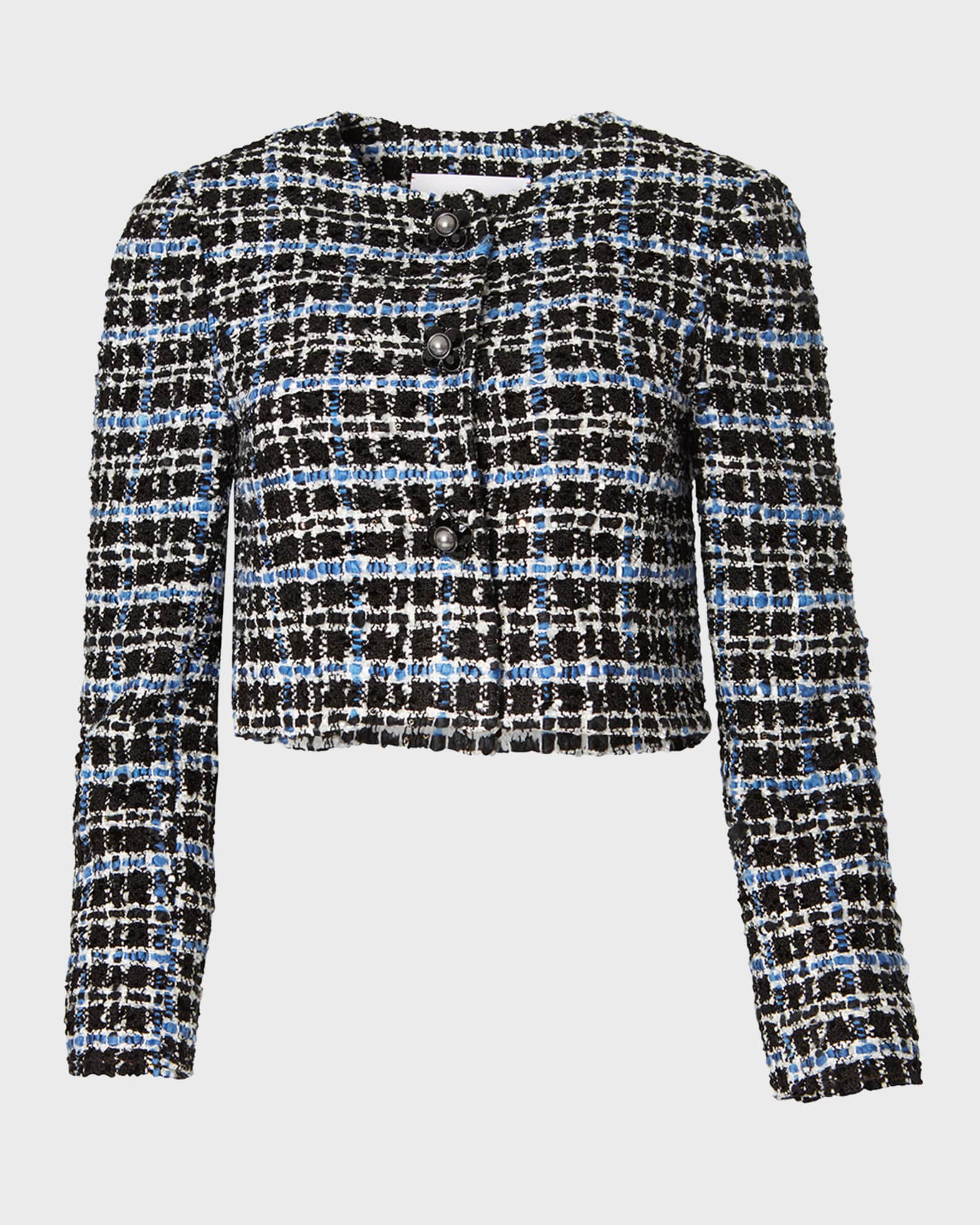 Carolina Herrera Check Collarless Crop Tweed Jacket | Neiman Marcus