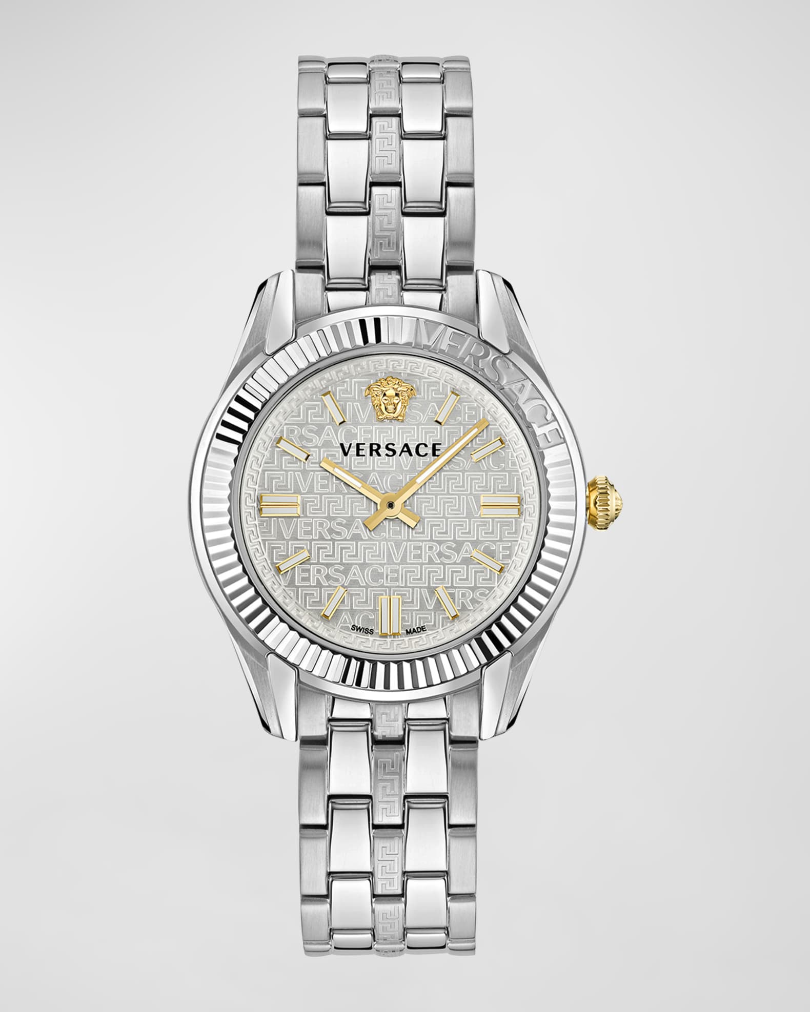 Versace 35mm Greca Time Watch with Bracelet Strap, Silver | Neiman Marcus