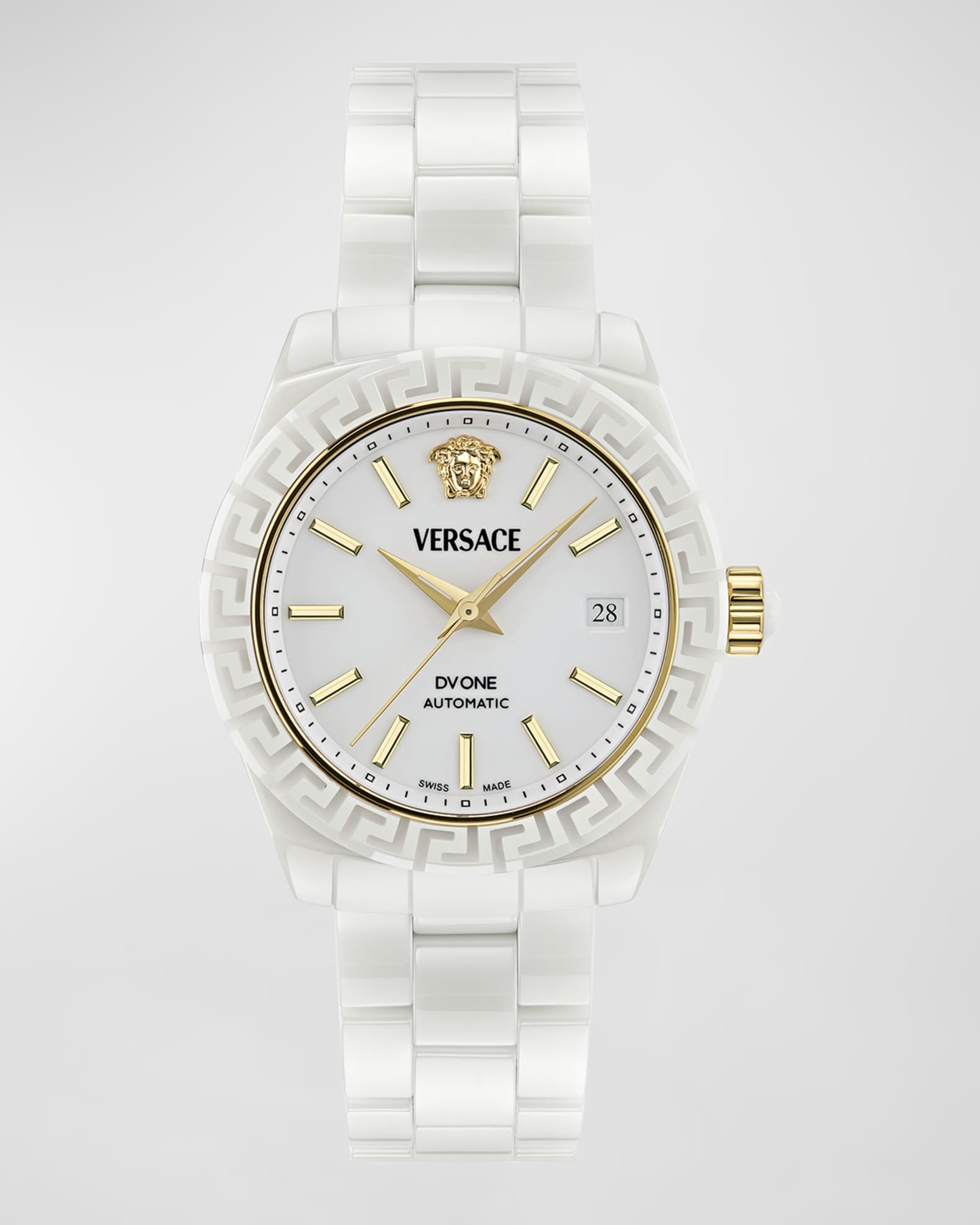 Versace 40mm DV One Watch with Bracelet Strap, White | Neiman Marcus