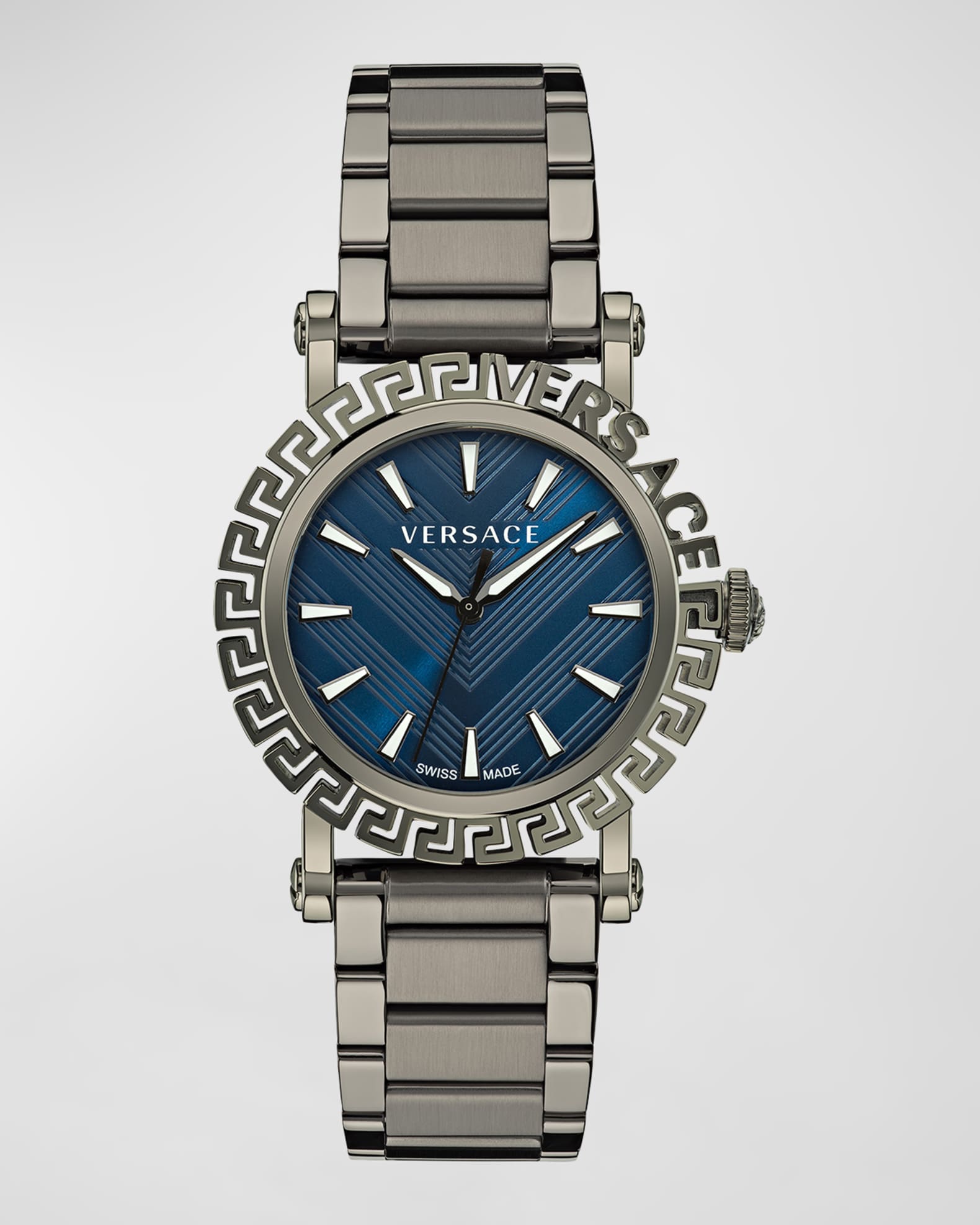 Versace Men's Greca Glam IP Gunmetal Bracelet Watch, 40mm | Neiman Marcus