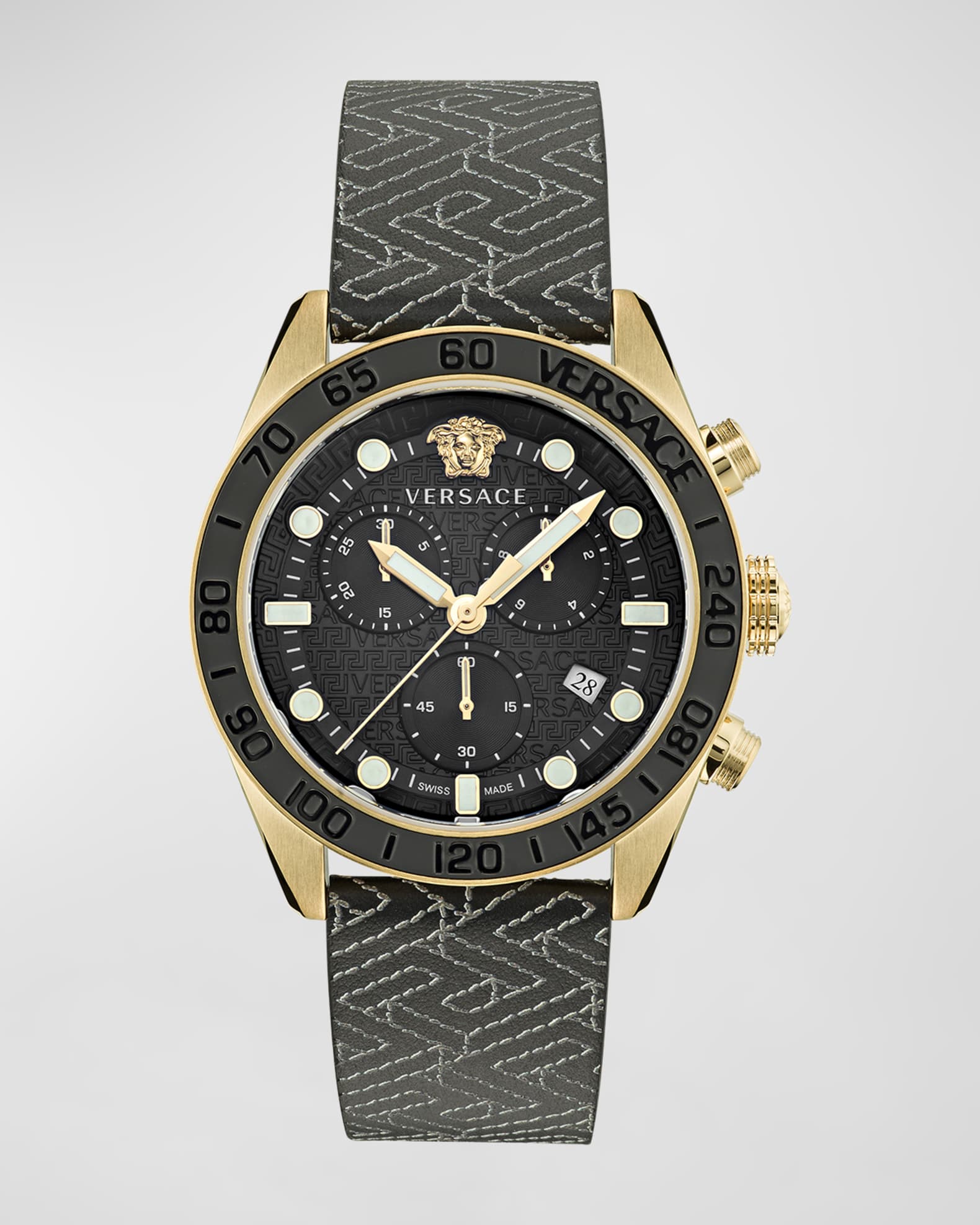 Versace Men's Greca Dome Chronograph Leather Strap Watch, 43mm | Neiman ...