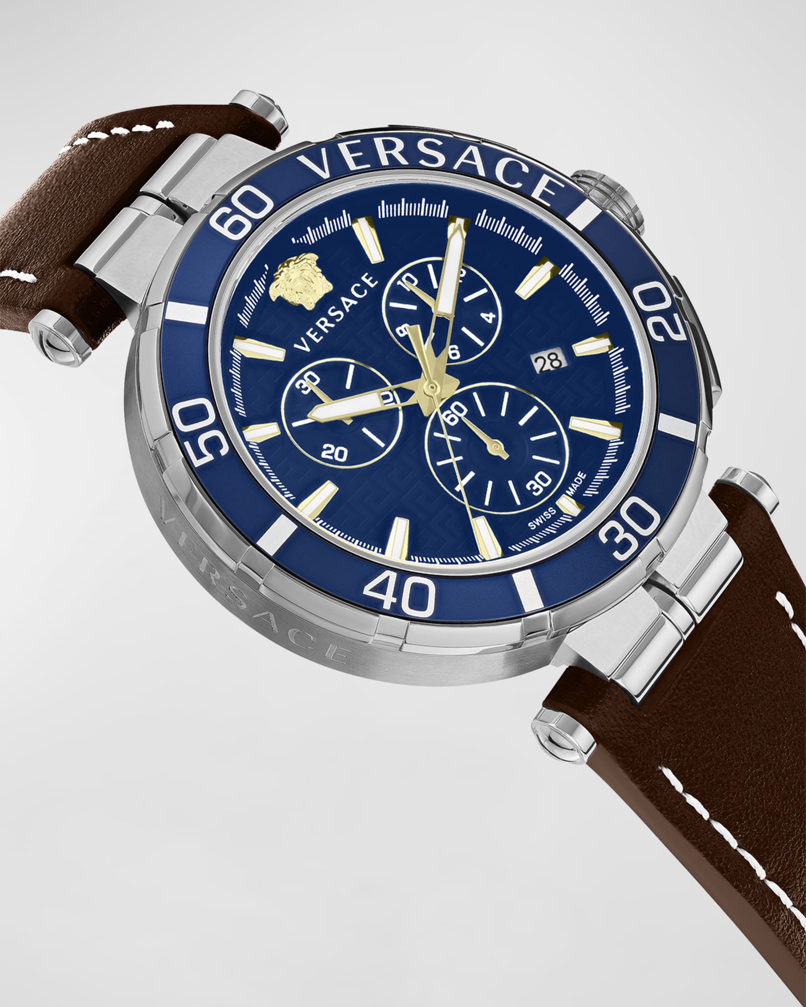 Versace Men's Greca Chronograph Leather Strap Watch, 45mm | Neiman Marcus