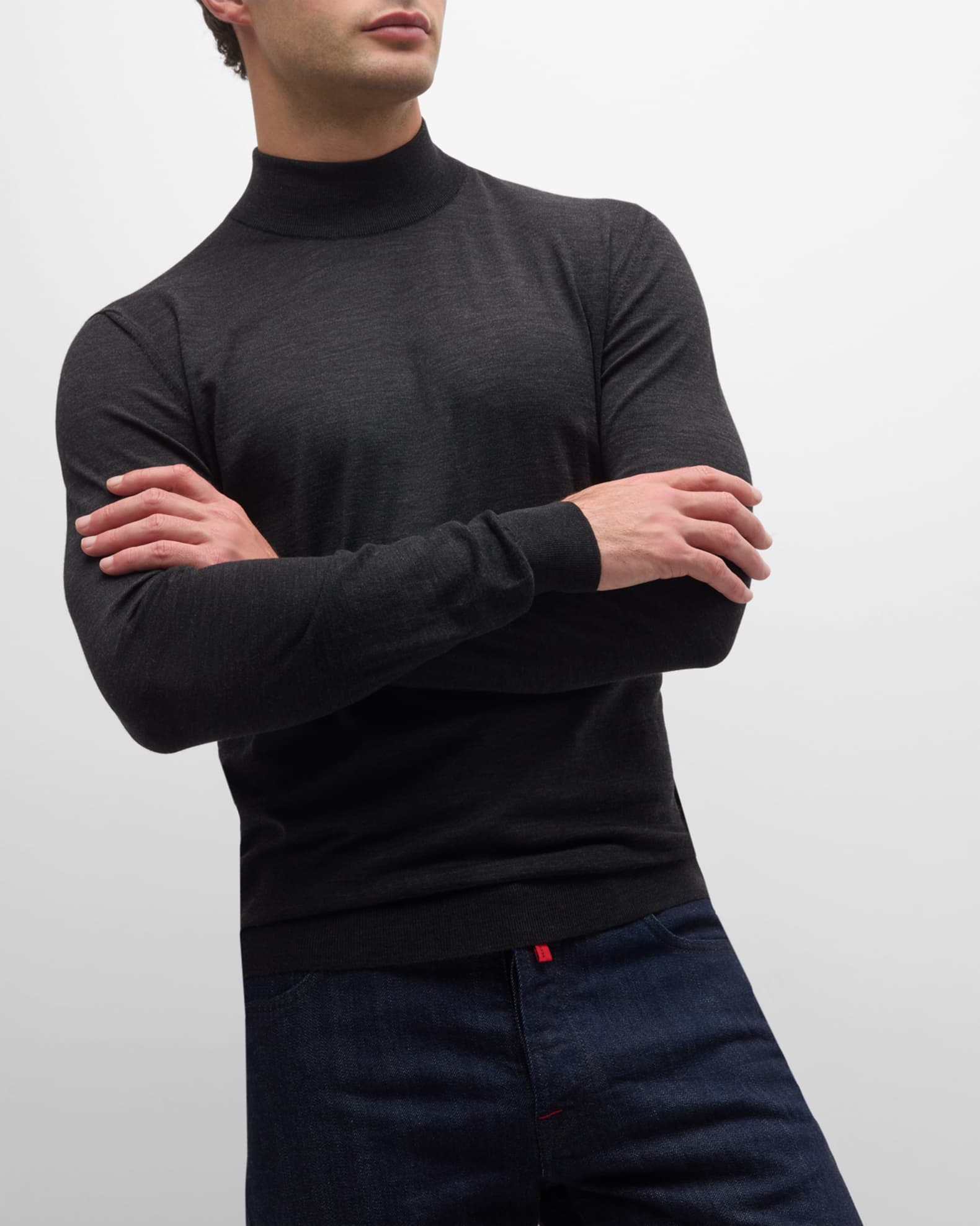 Kiton Men's Wool Mock Neck Sweater | Neiman Marcus