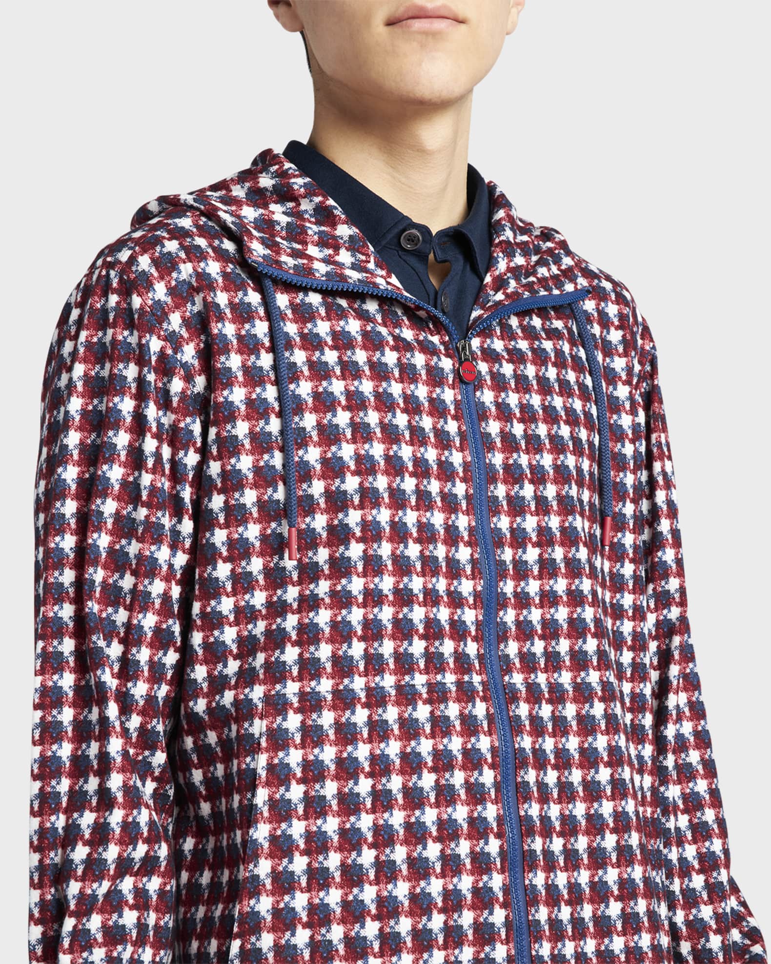 Kiton Men's Houndstooth Full-Zip Hooded Jacket | Neiman Marcus