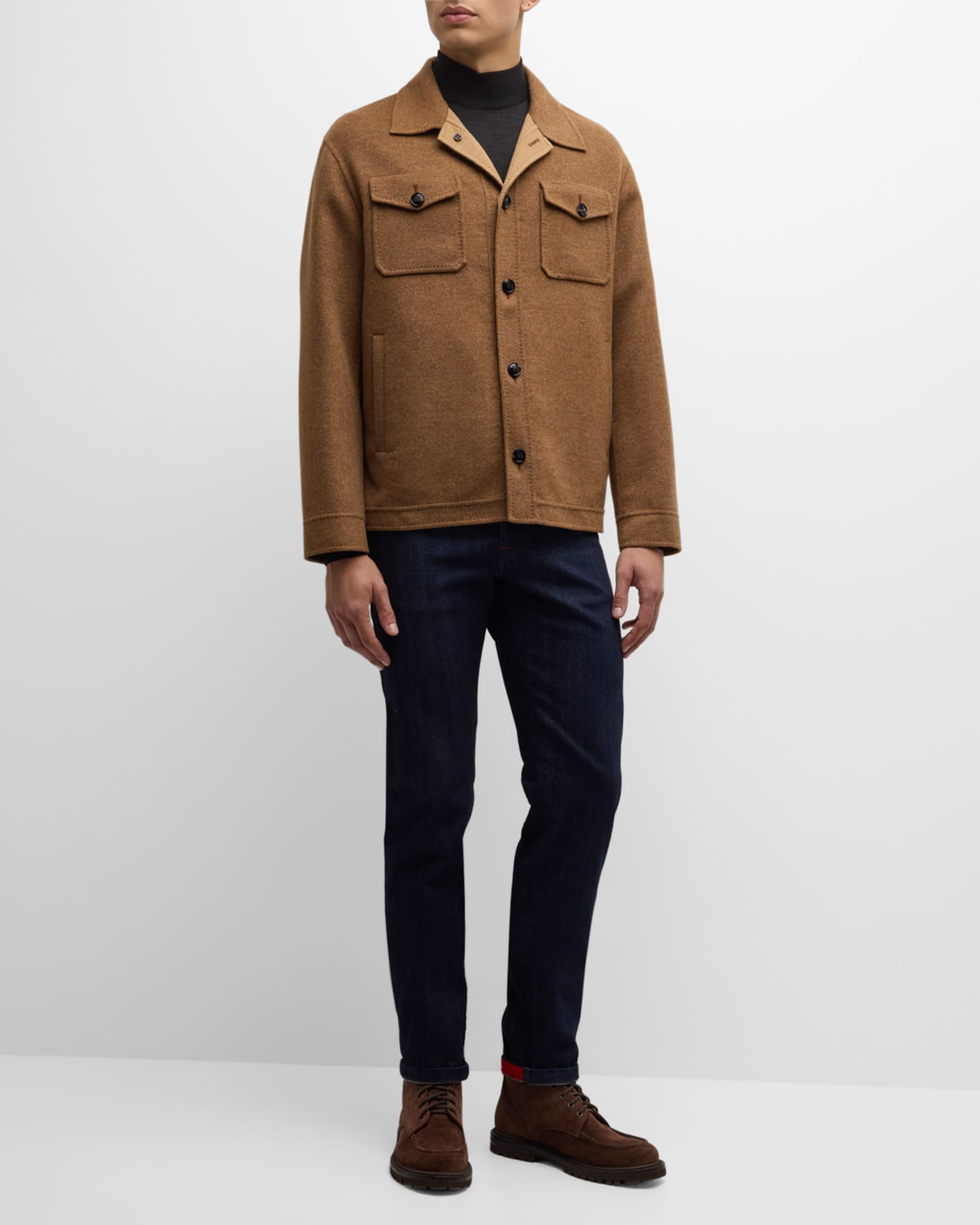 Kiton Men's Wool-Cashmere Overshirt | Neiman Marcus