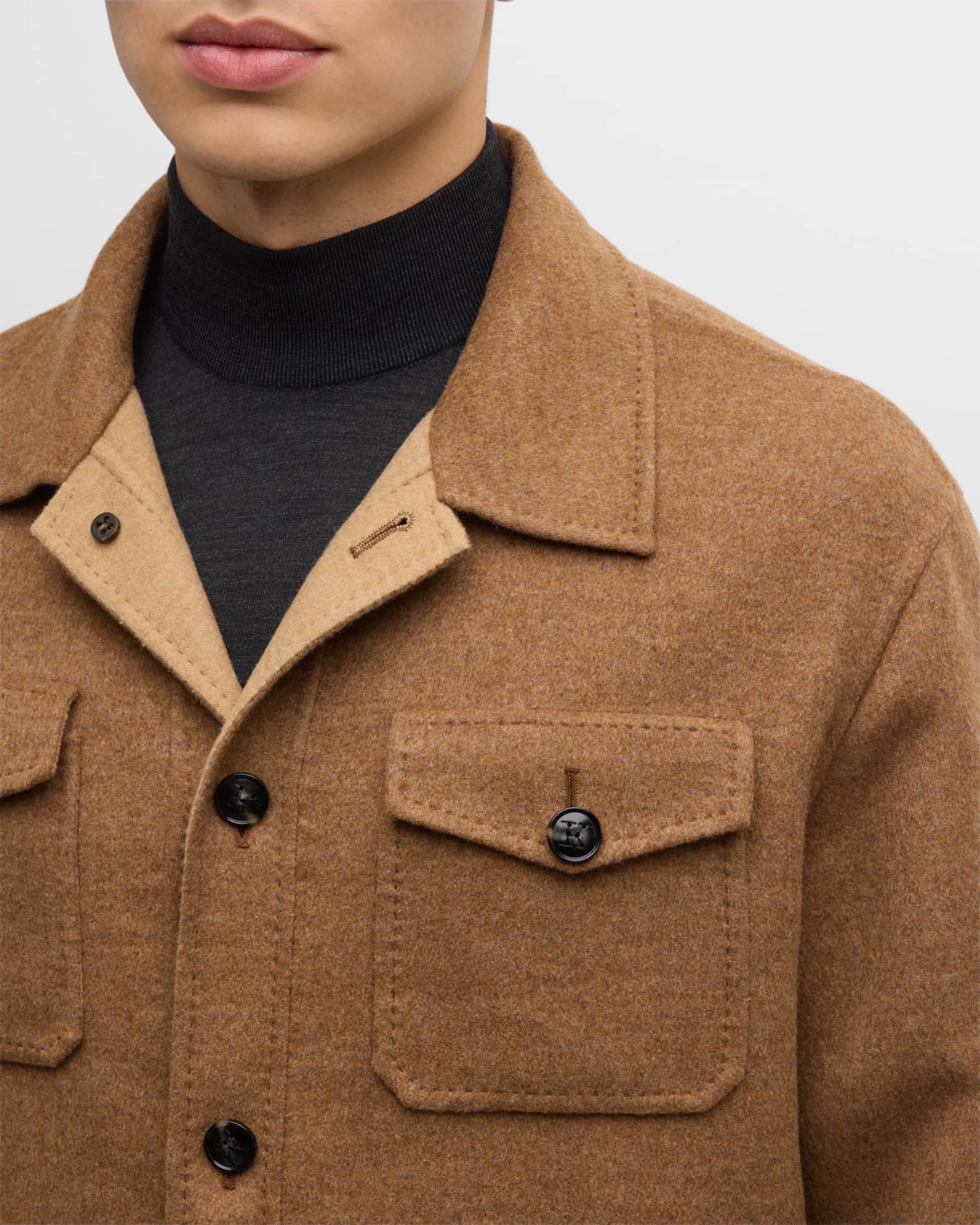 Kiton Men's Wool-Cashmere Overshirt | Neiman Marcus