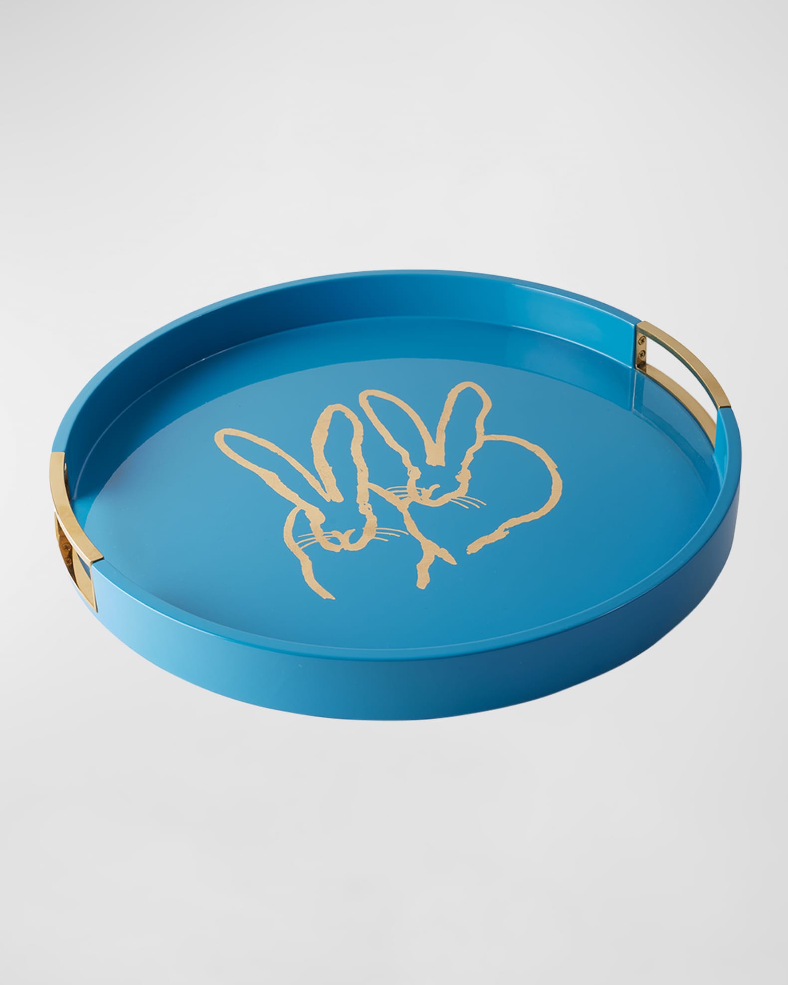 Hunt Slonem Bunny Drinks Lacquer Tray With Brass Handles | Neiman Marcus