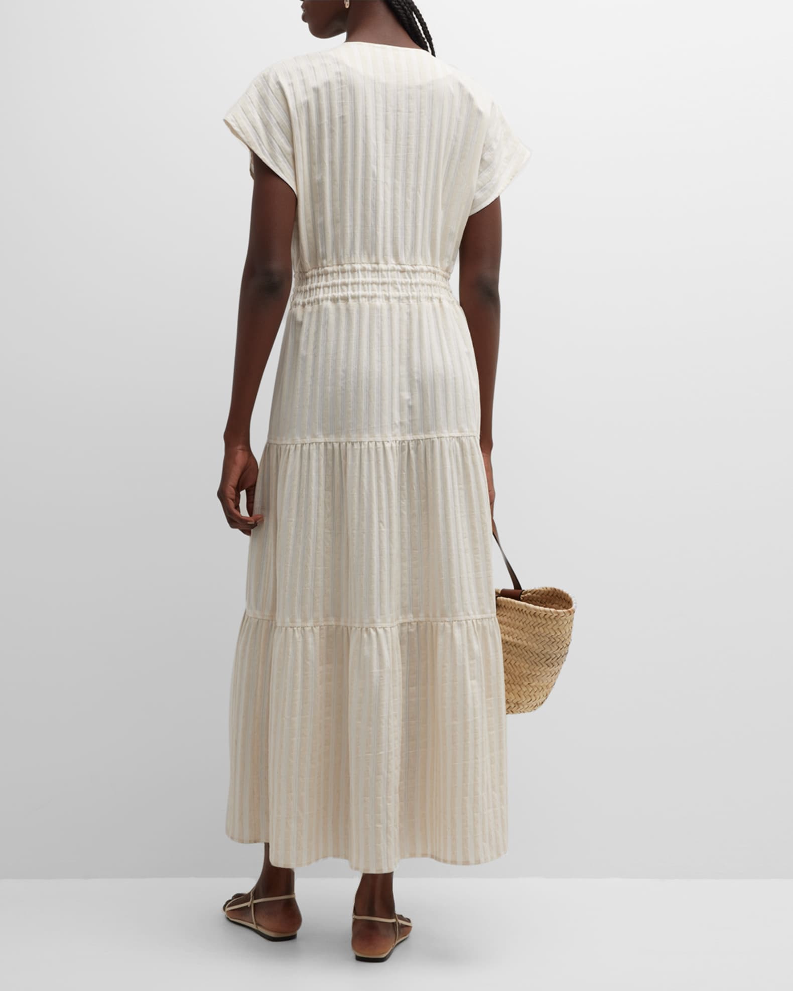 Finley Tiered Striped Drawstring Maxi Dress | Neiman Marcus
