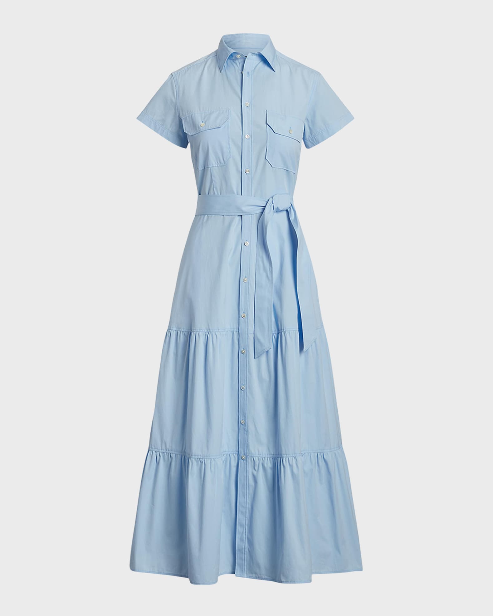 Polo Ralph Lauren Belted Tiered Cotton Shirtdress | Neiman Marcus