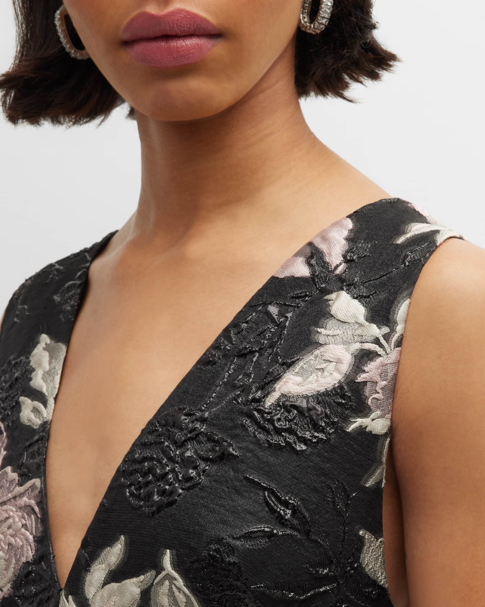 Monique Lhuillier Floral Jacquard Cocktail Midi Dress | Neiman Marcus