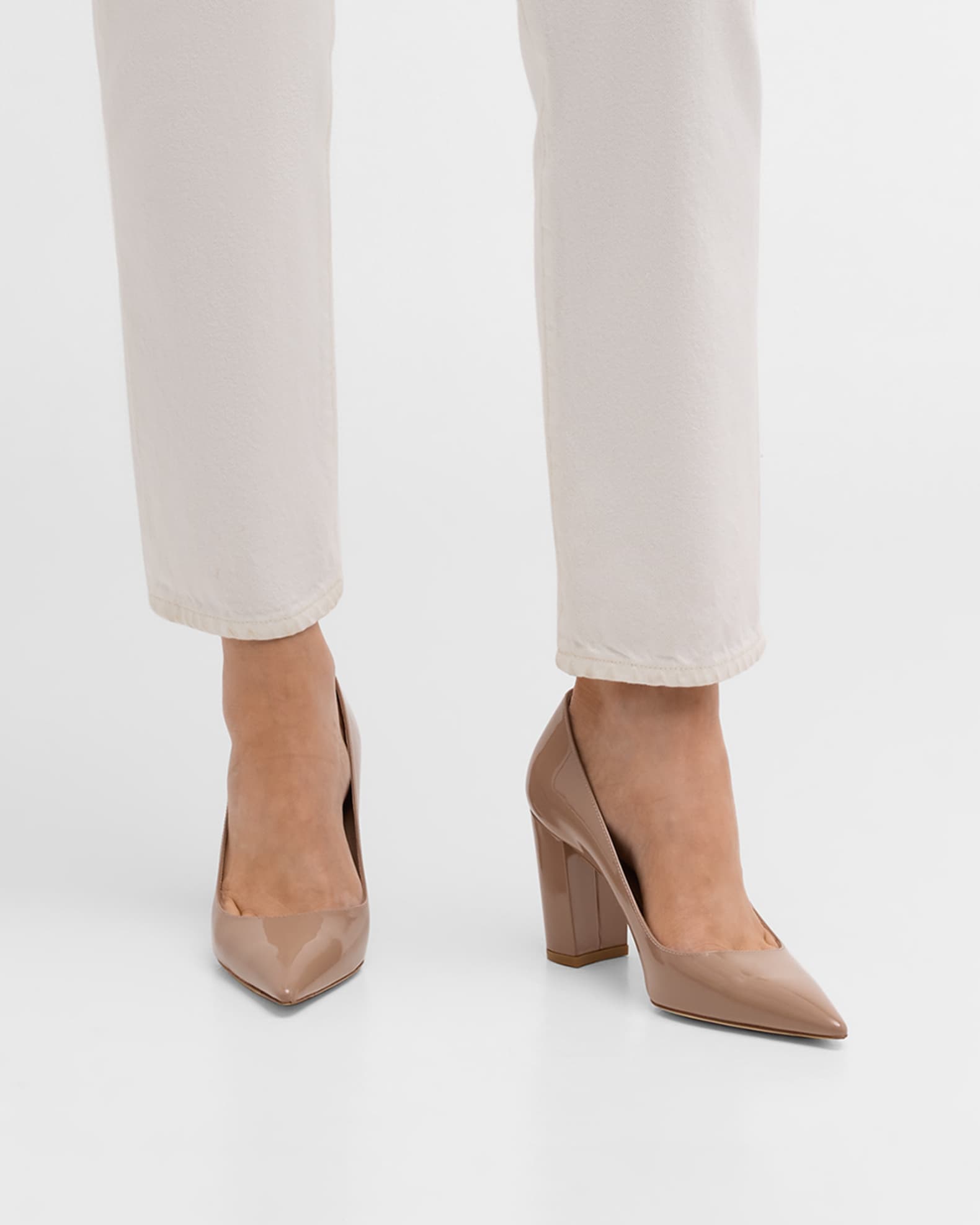 Stuart Weitzman Stuart Patent Leather Block-Heel Pumps | Neiman Marcus