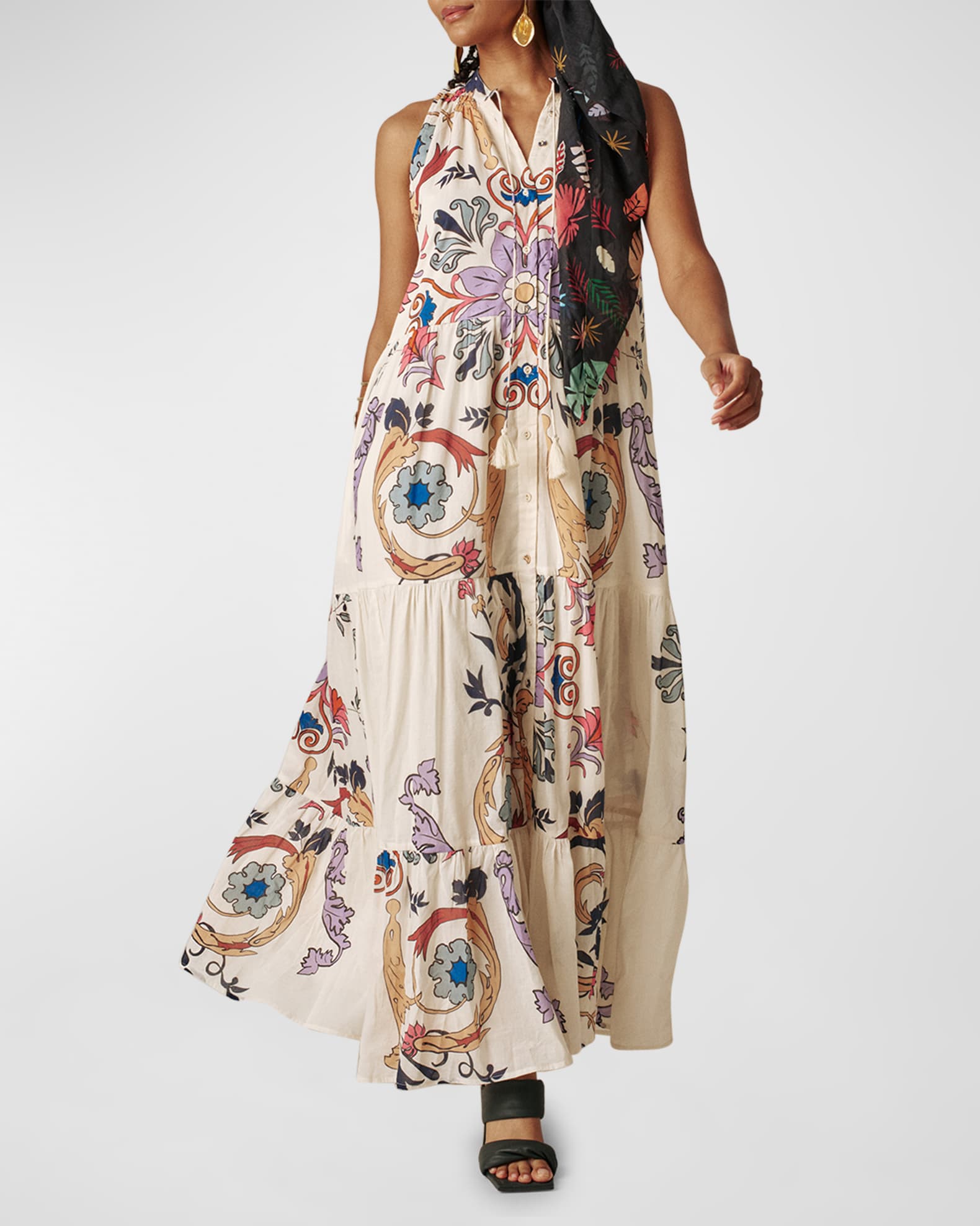 Carolina K Vall Tiered Button-Front Maxi Dress | Neiman Marcus