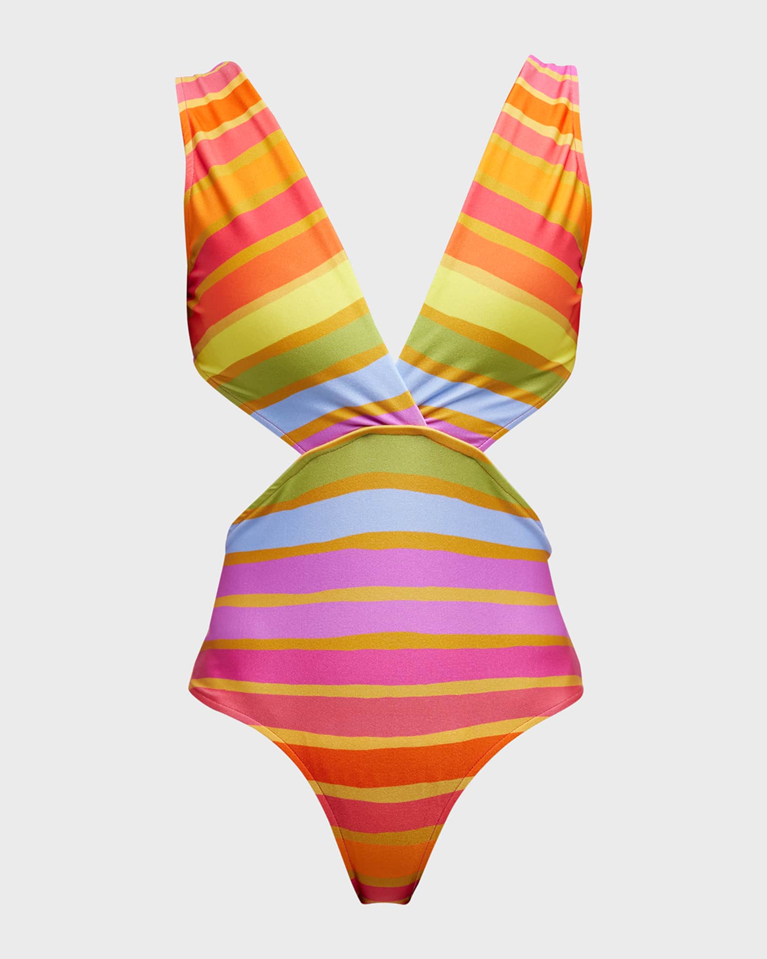 Farm Rio Shiny Stripes One-Piece Swimsuit | Neiman Marcus