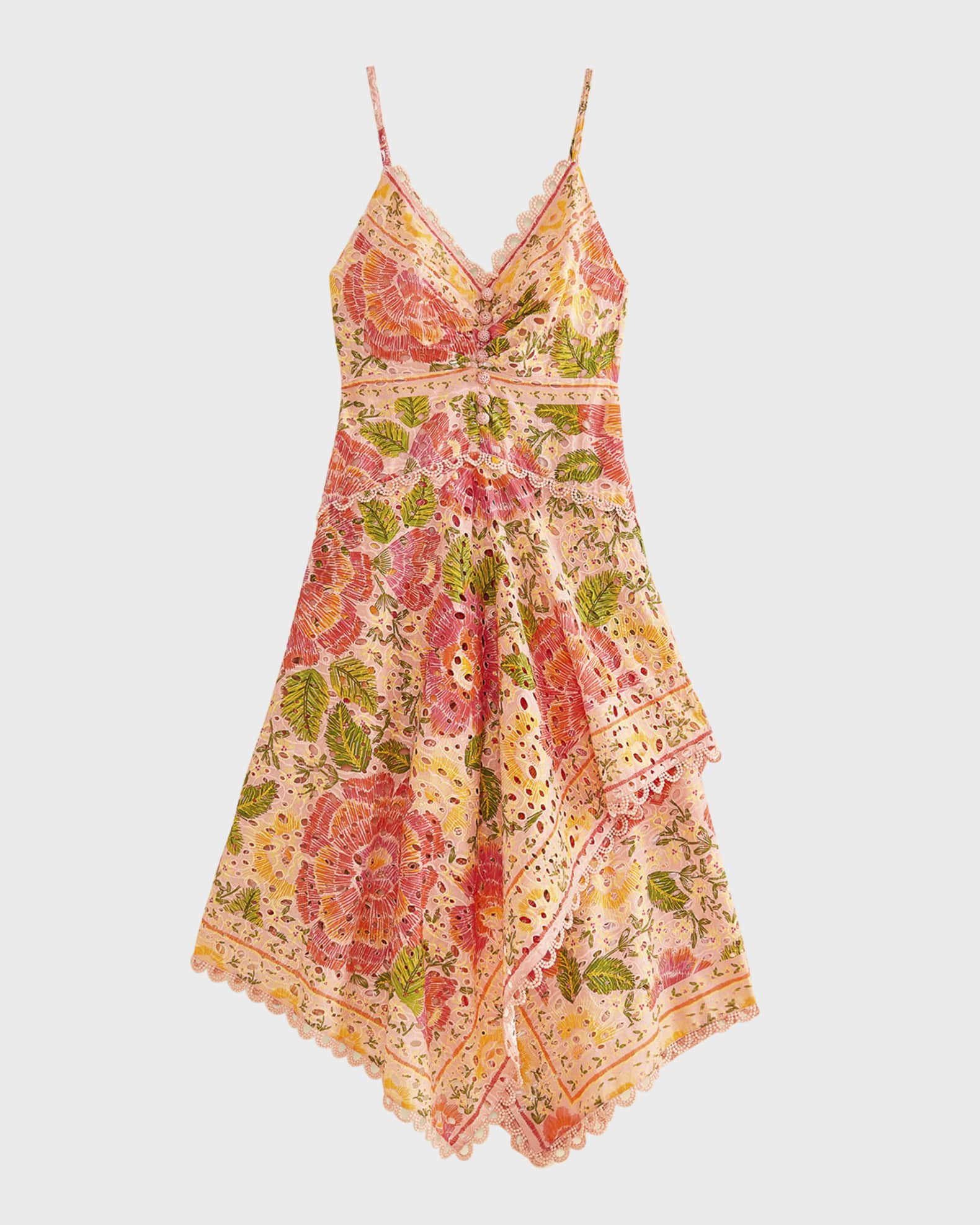 Farm Rio Blooming Floral Embroidered Handkerchief Midi Dress | Neiman ...