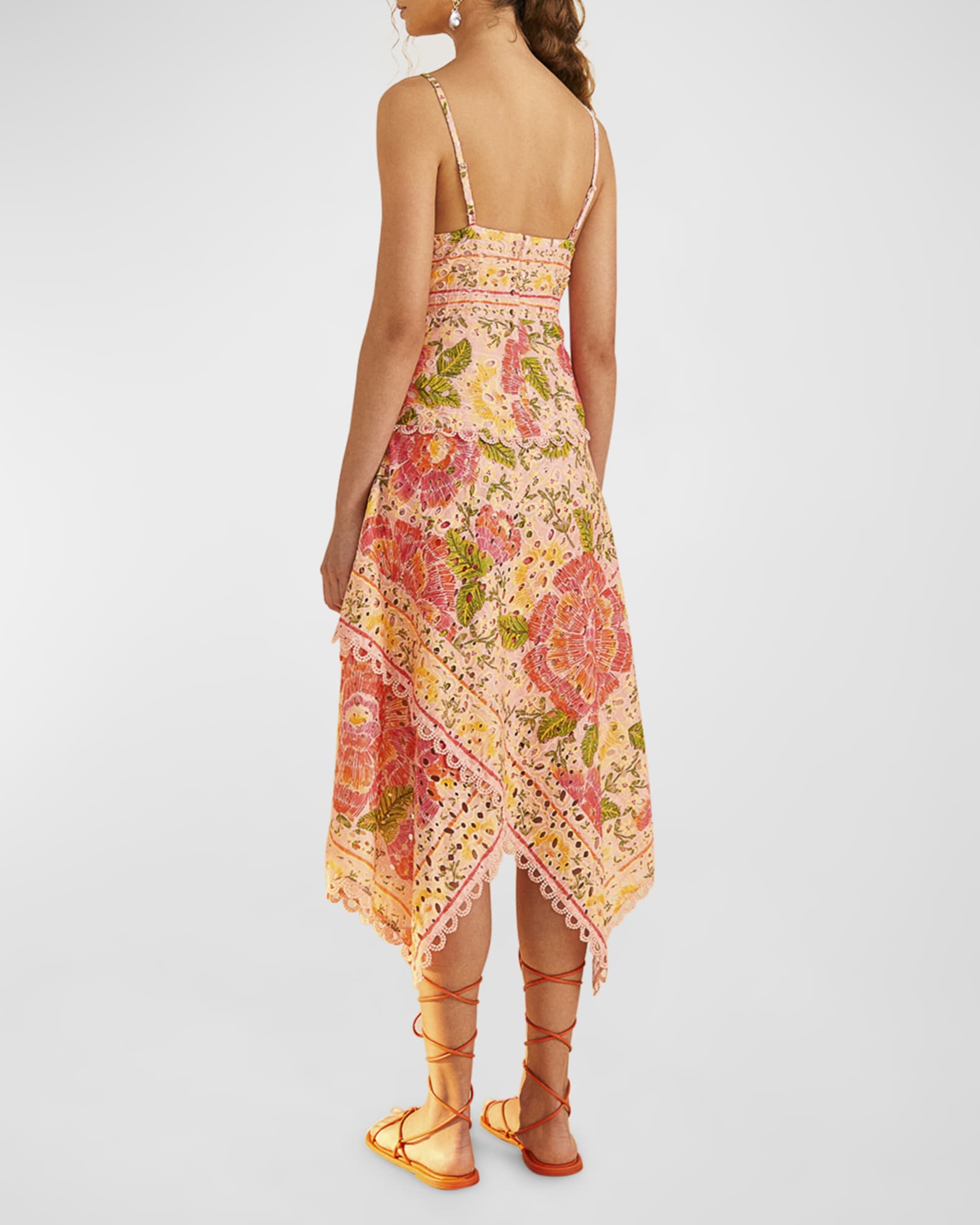Farm Rio Blooming Floral Embroidered Handkerchief Midi Dress | Neiman ...