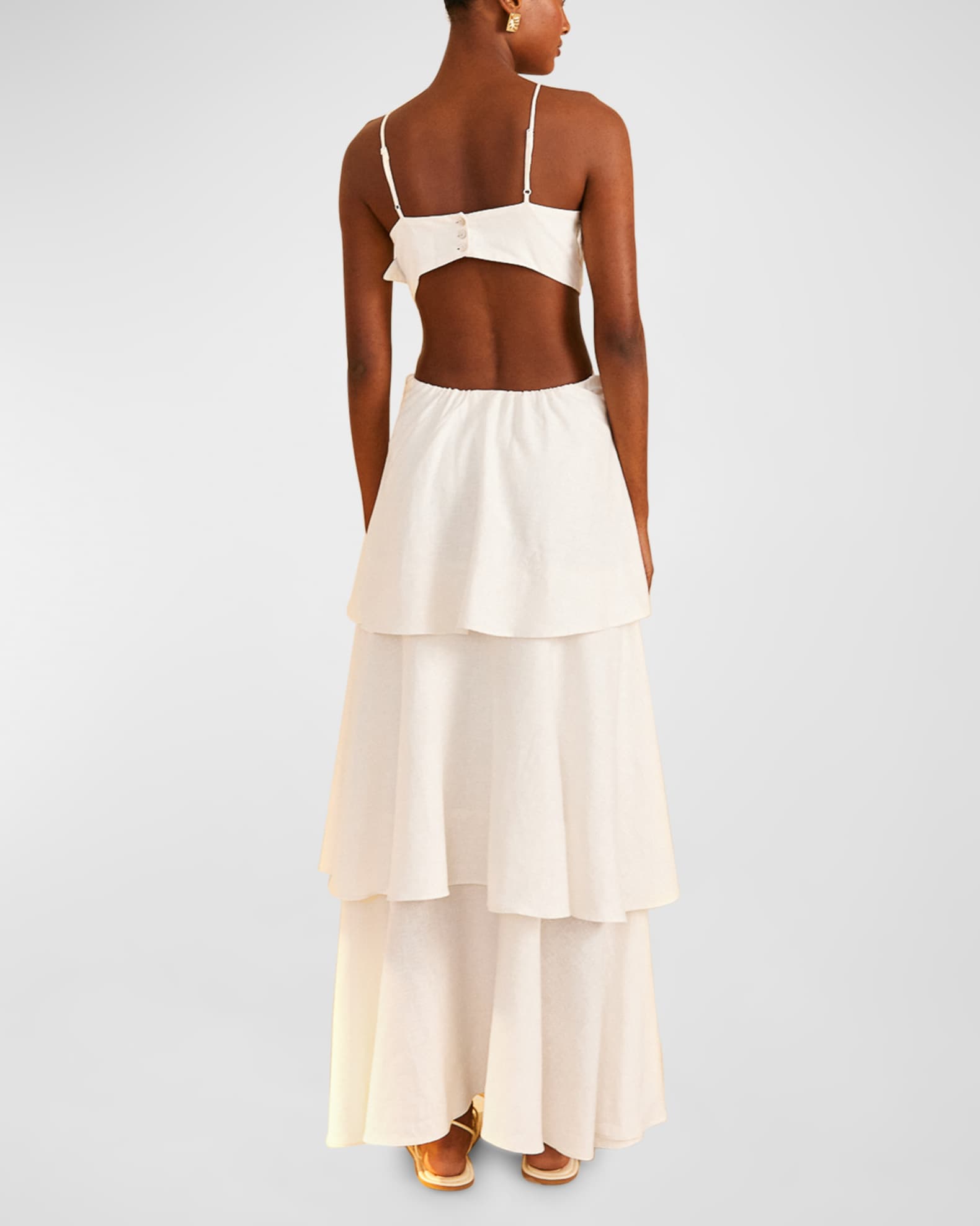 Farm Rio Off-White Linen-Blend Flower Maxi Dress | Neiman Marcus