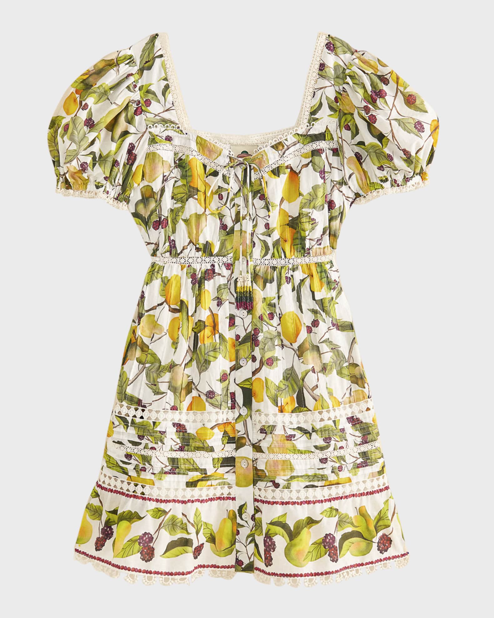 Farm Rio Fruit Orchard Tiered Embroidery Mini Dress | Neiman Marcus