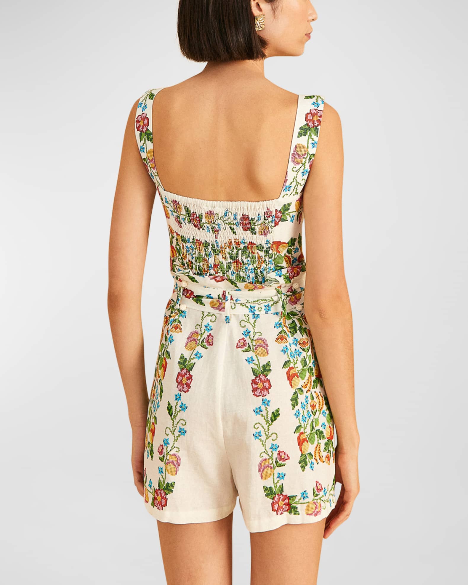 Farm Rio Tropical Romance Tie-Belt Romper | Neiman Marcus