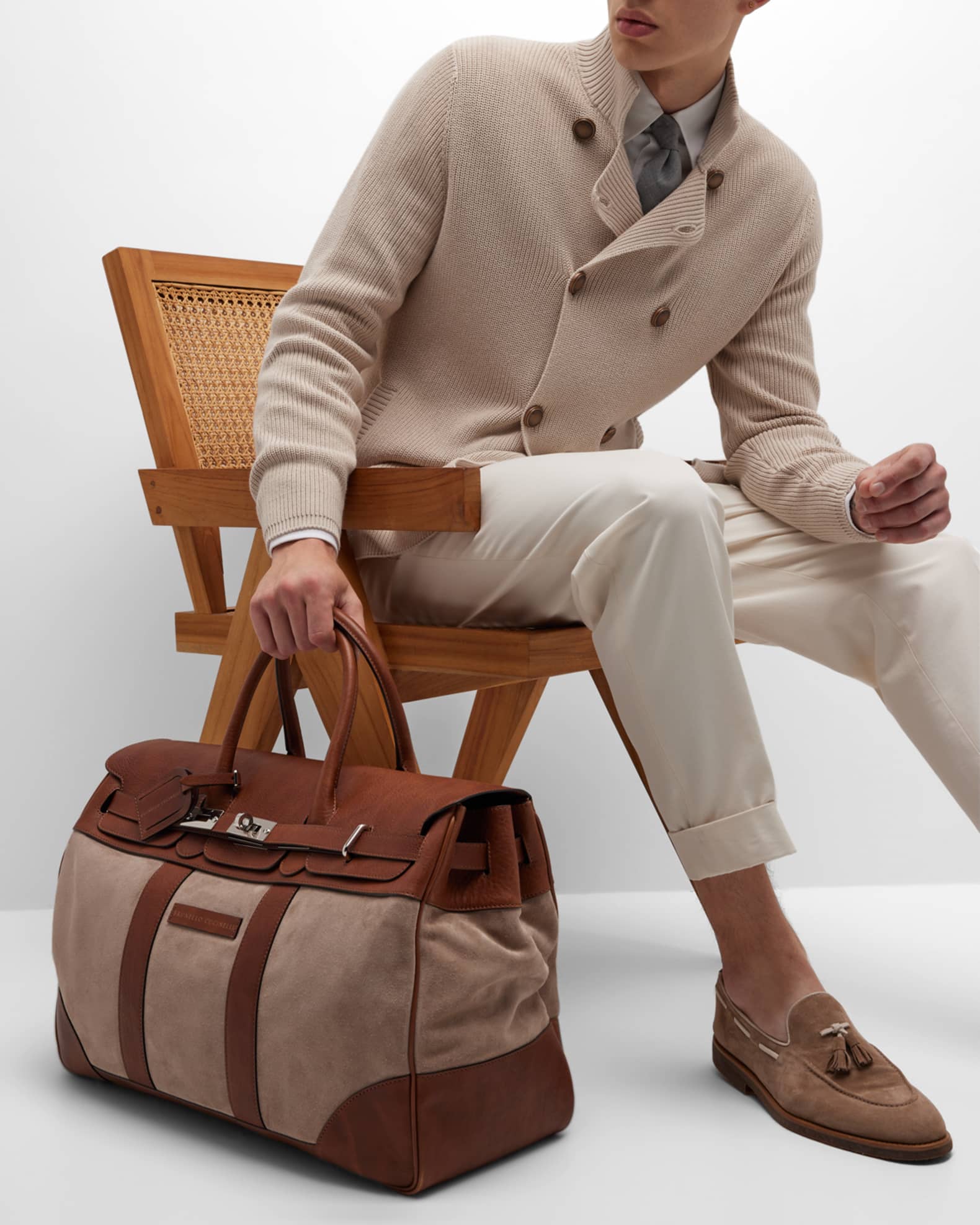 Brunello Cucinelli Men's Country Suede Leather Duffel Bag | Neiman Marcus