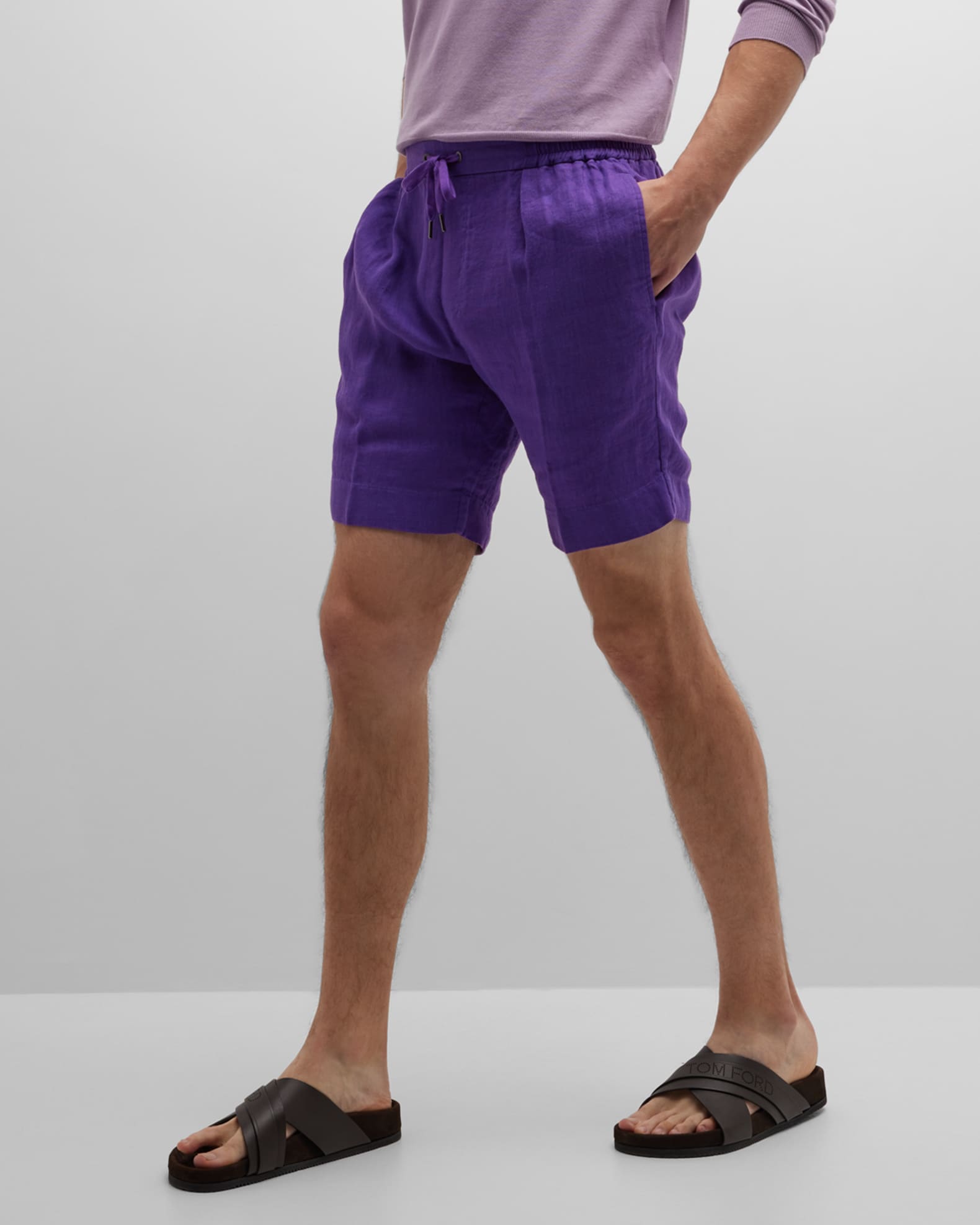 Ralph Lauren Purple Label Men's Dorset Pleated Linen Shorts | Neiman Marcus