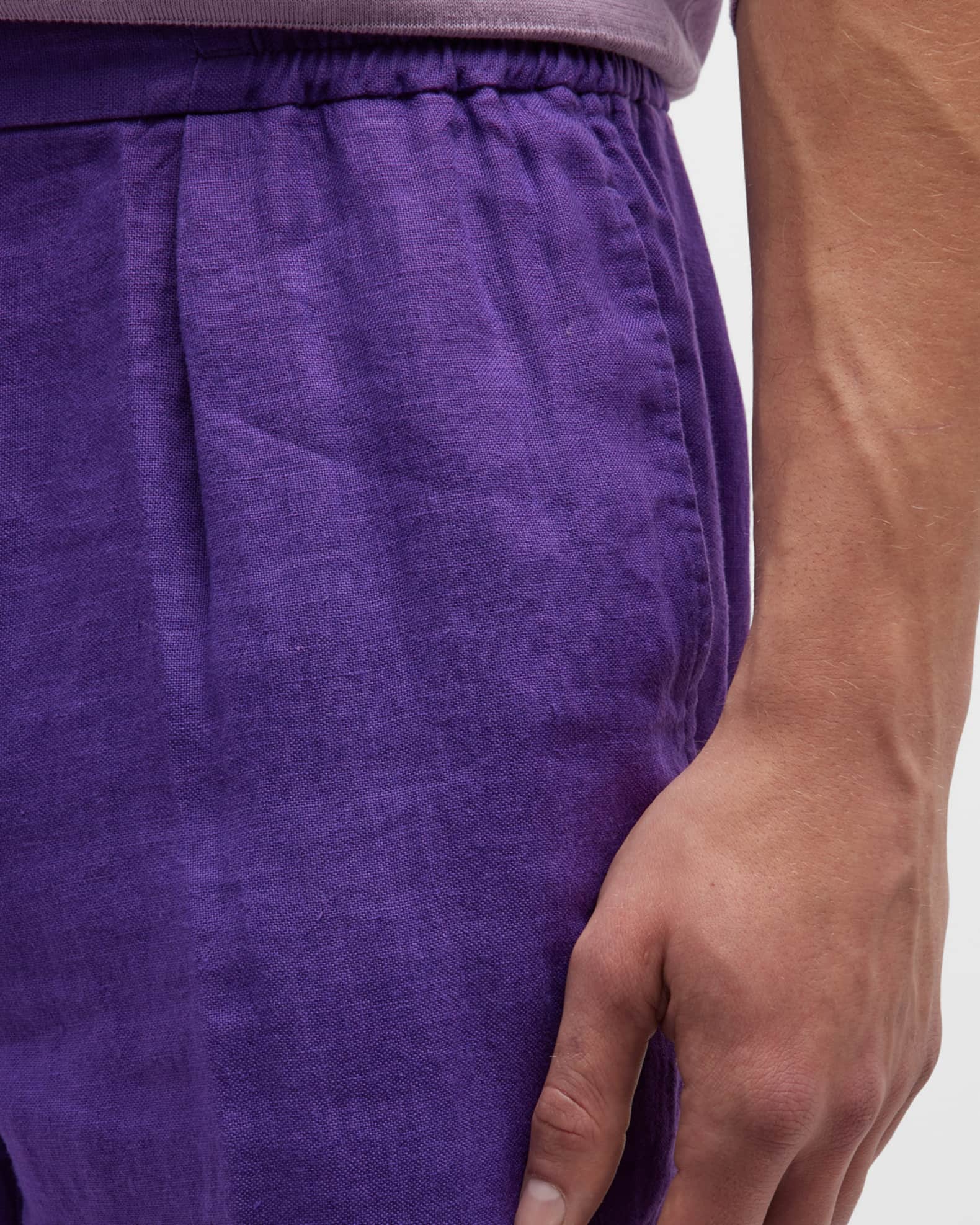 Ralph Lauren Purple Label Men's Dorset Pleated Linen Shorts | Neiman Marcus