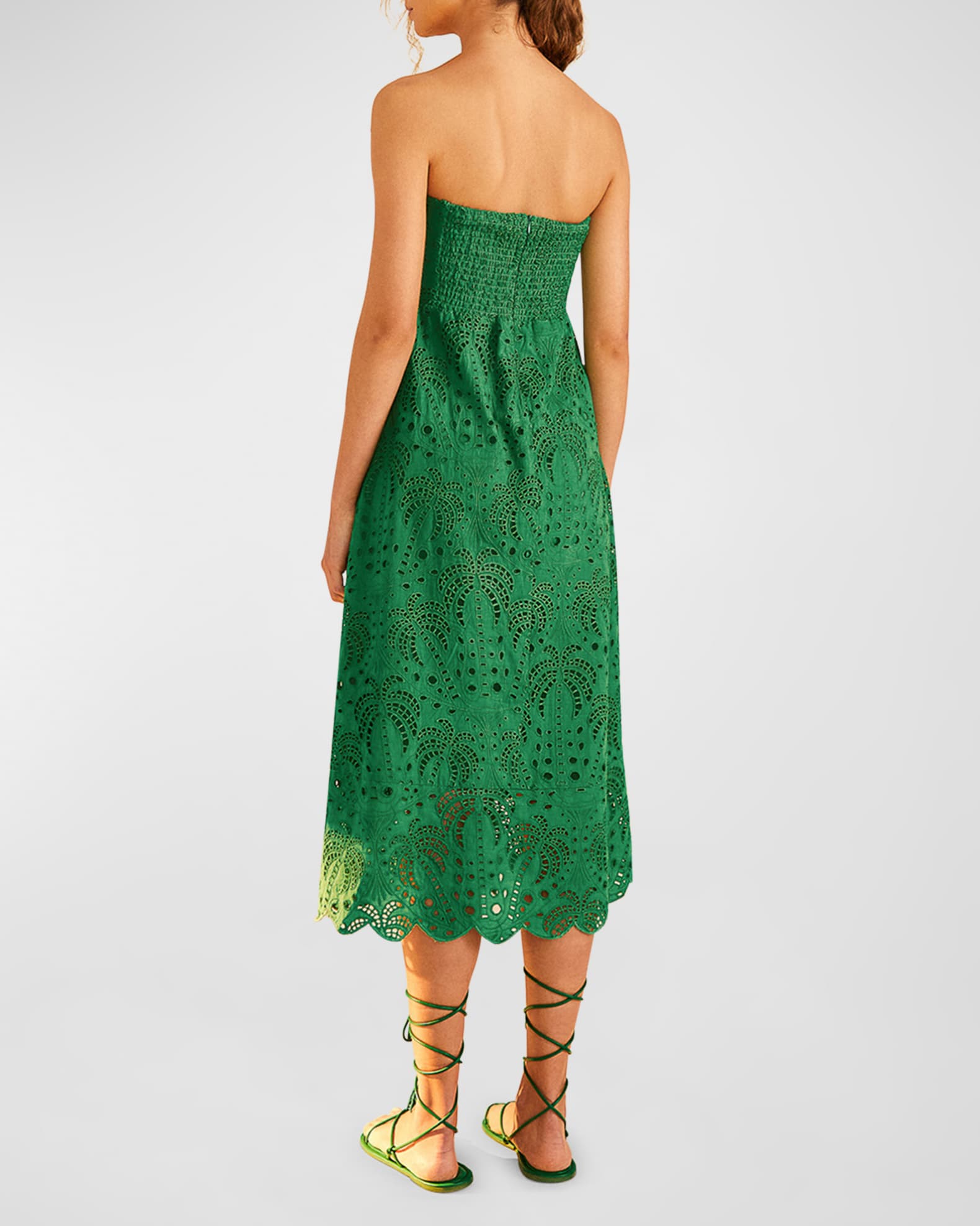 Farm Rio Coconut Tree Richilieu Cutwork Strapless Midi Dress | Neiman ...