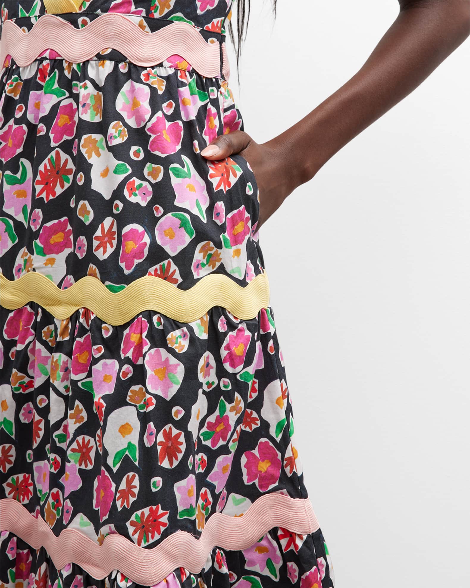 CELIAB Hessonite Tiered Floral Ric Rac Trim Midi Dress | Neiman Marcus