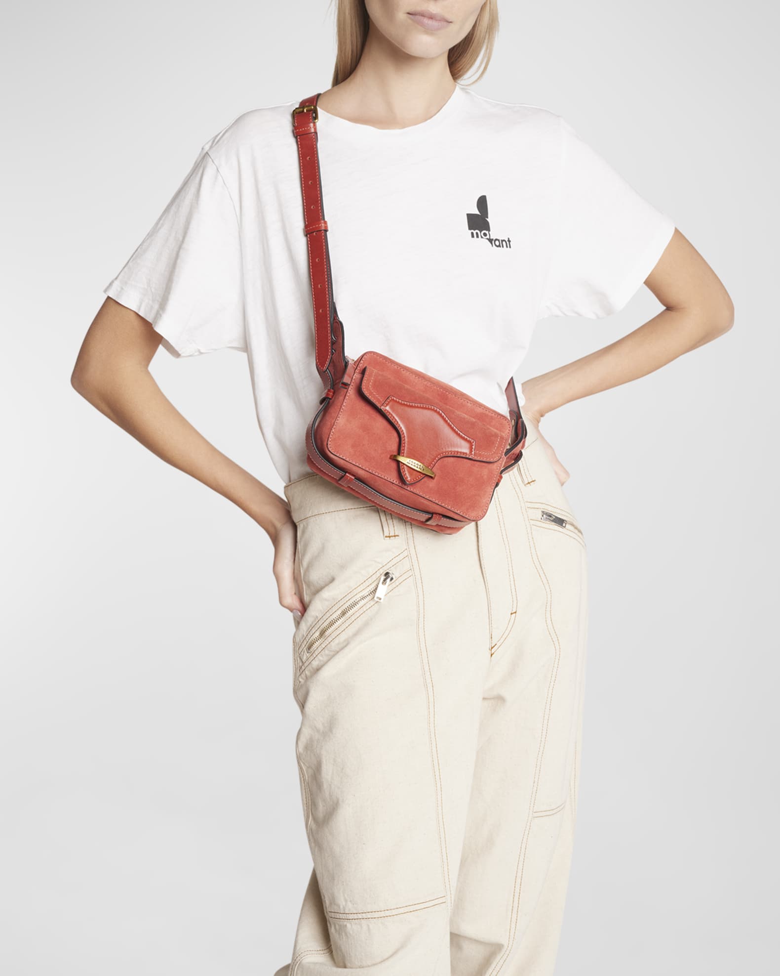 Isabel Marant Wasy Suede & Leather Camera Crossbody Bag | Neiman Marcus