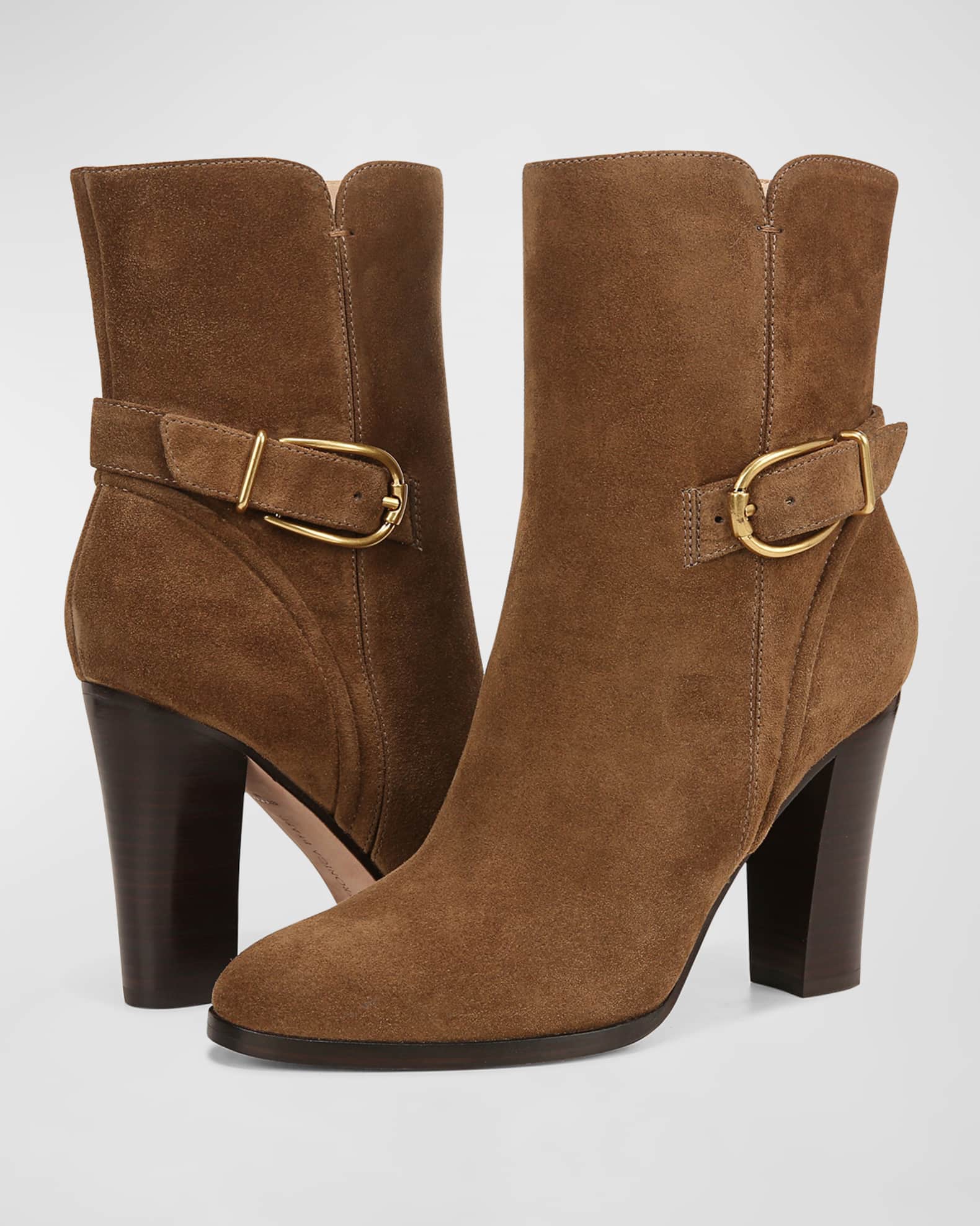 Veronica Beard Viv Suede Buckle Ankle Booties | Neiman Marcus