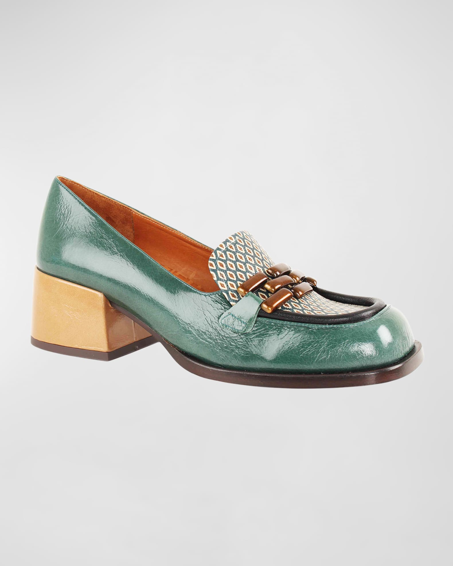 Chie Mihara Bydu Mixed Leather Heeled Loafers | Neiman Marcus