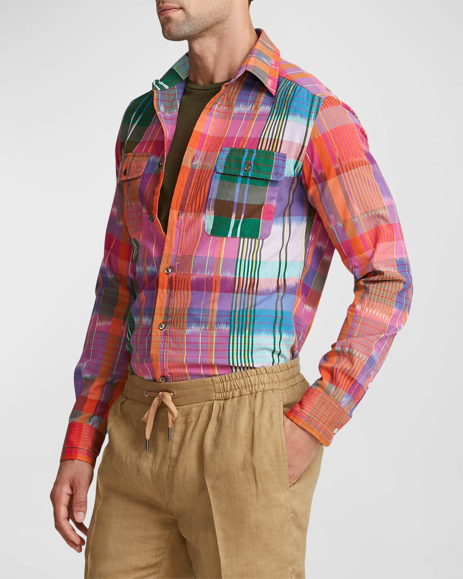 Ralph Lauren Purple Label Men's Cooper Ikat Plaid-Print Sport Shirt ...