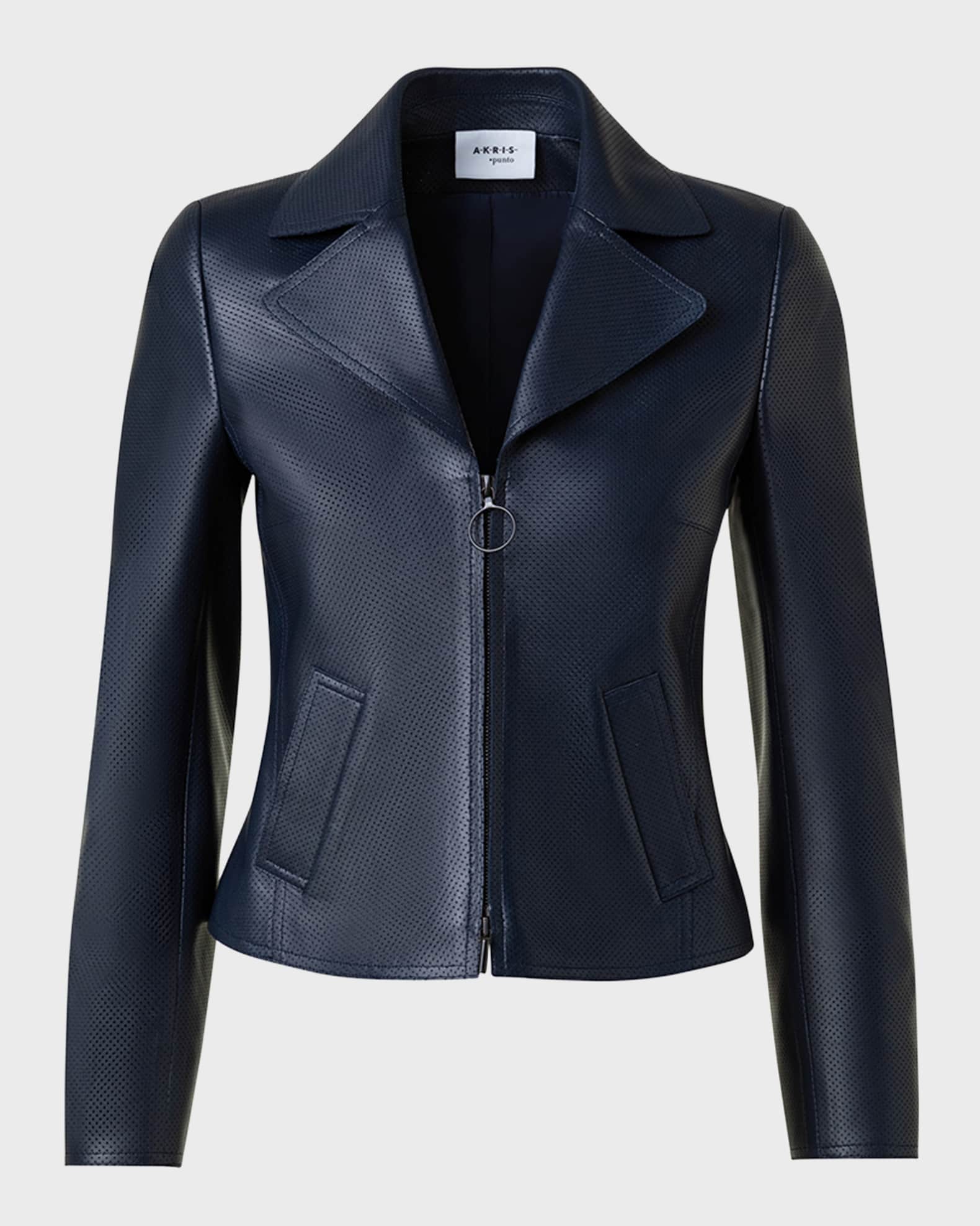Akris punto Perforated Pin-Dot Leather Biker Jacket | Neiman Marcus