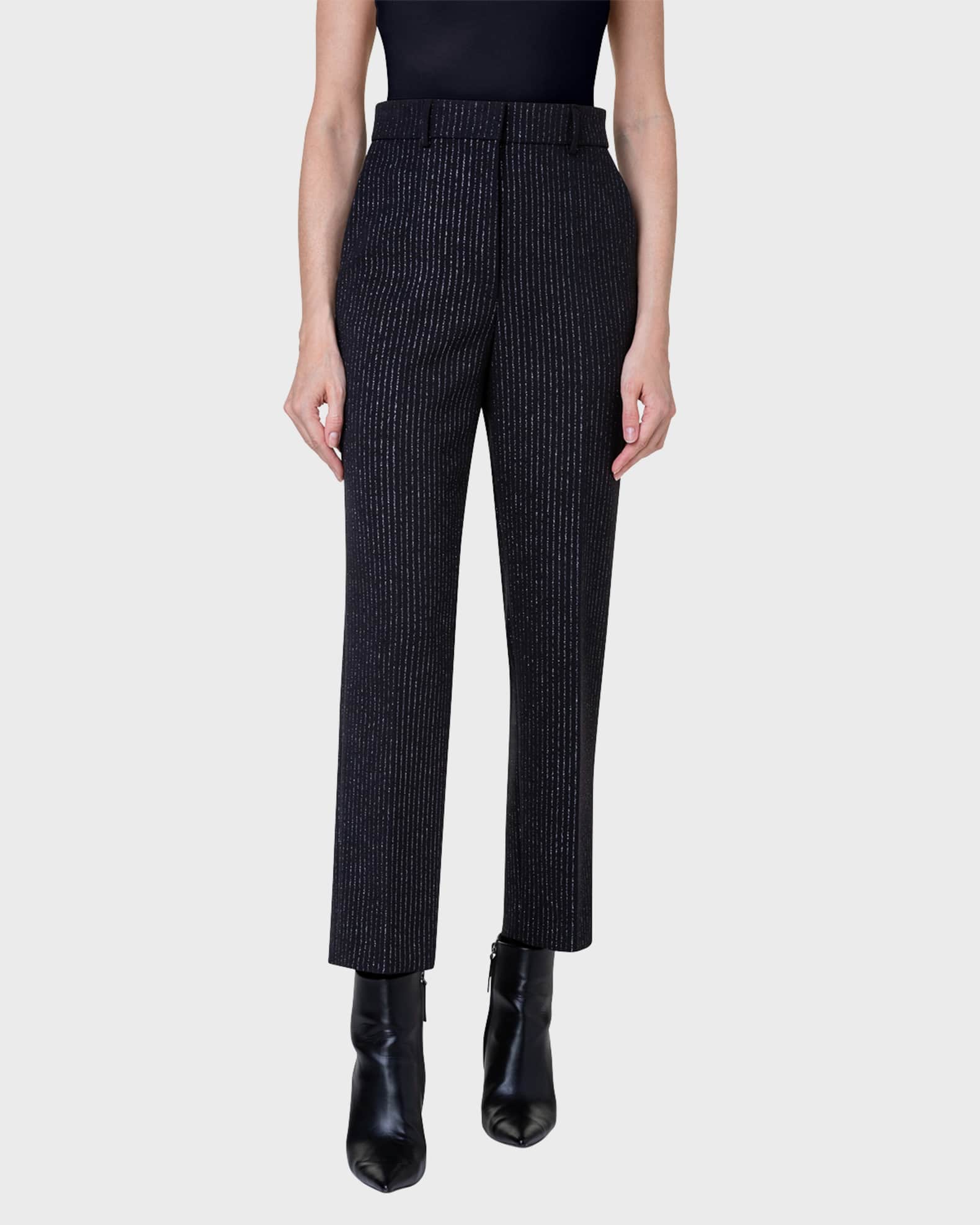 Akris punto Feryn Metallic Pinstripe Tapered-Leg Ankle Pebble Crepe ...
