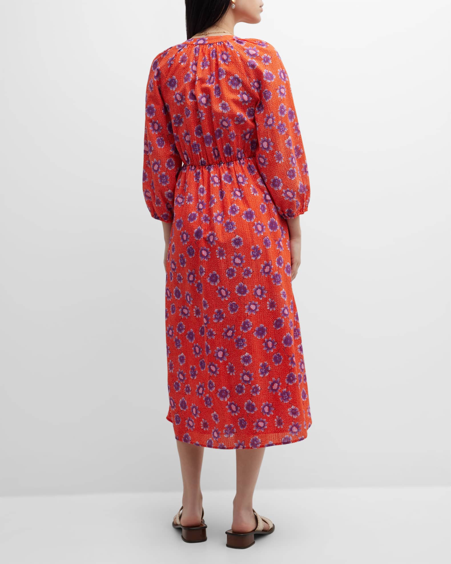 Xirena Liv Floral-Print Empire Cotton Midi Dress | Neiman Marcus