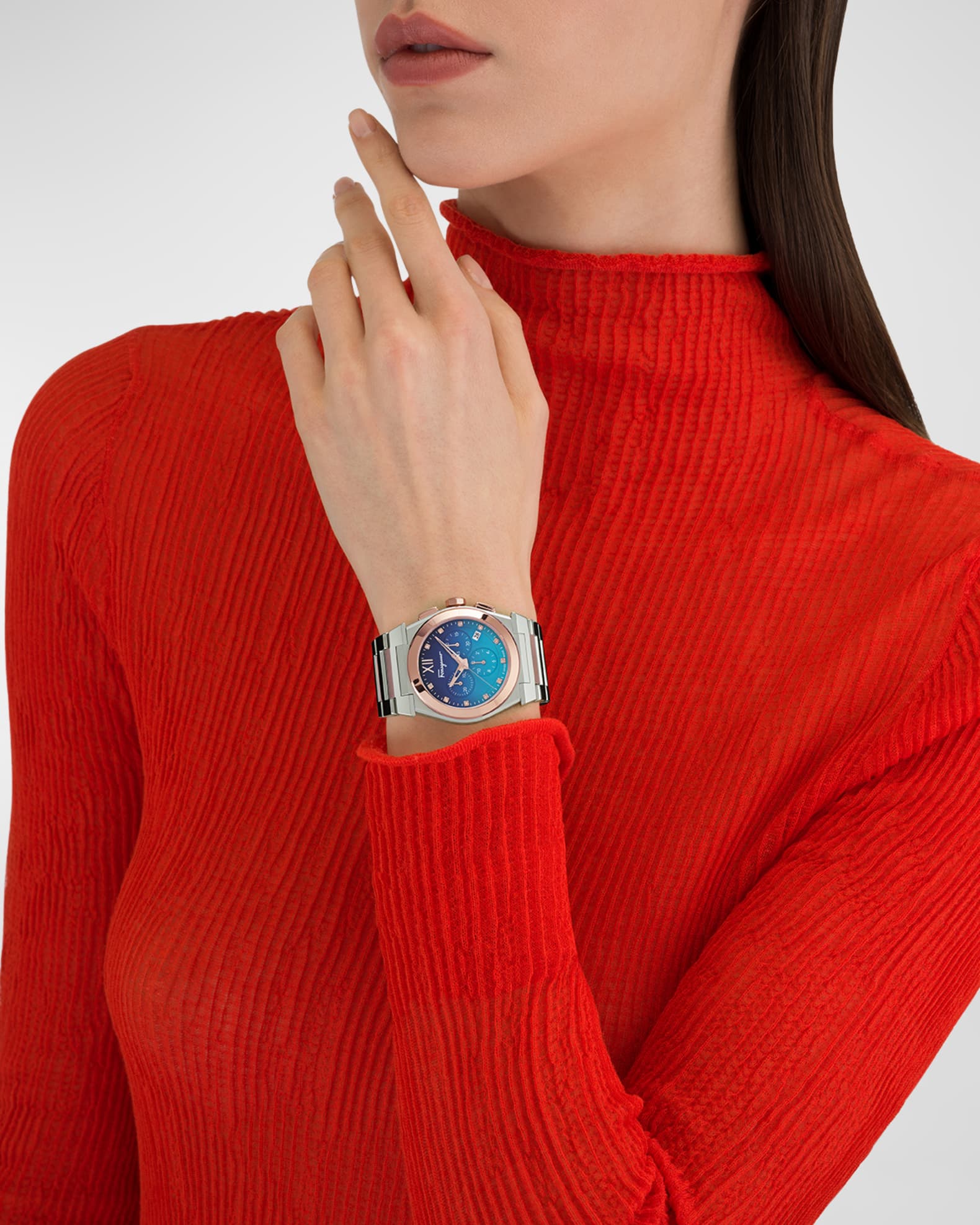 Ferragamo 40mm Vega Chrono Watch with Diamonds, Two-Tone | Neiman Marcus