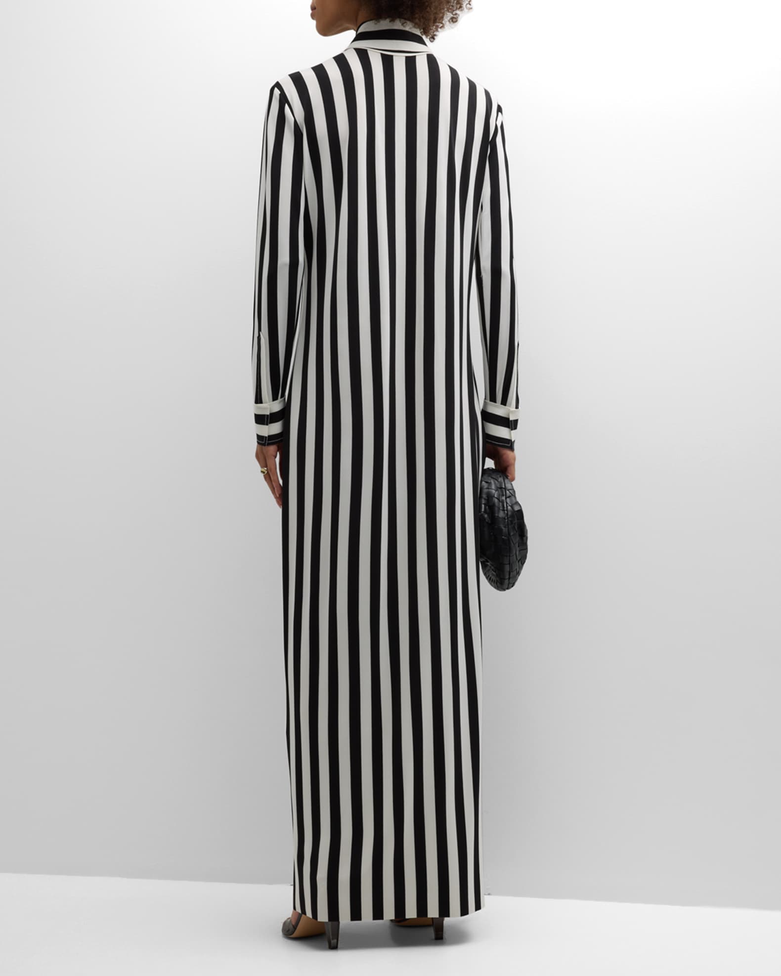 Norma Kamali Stripe Cut-Out Long Sleeve Maxi Dress | Neiman Marcus