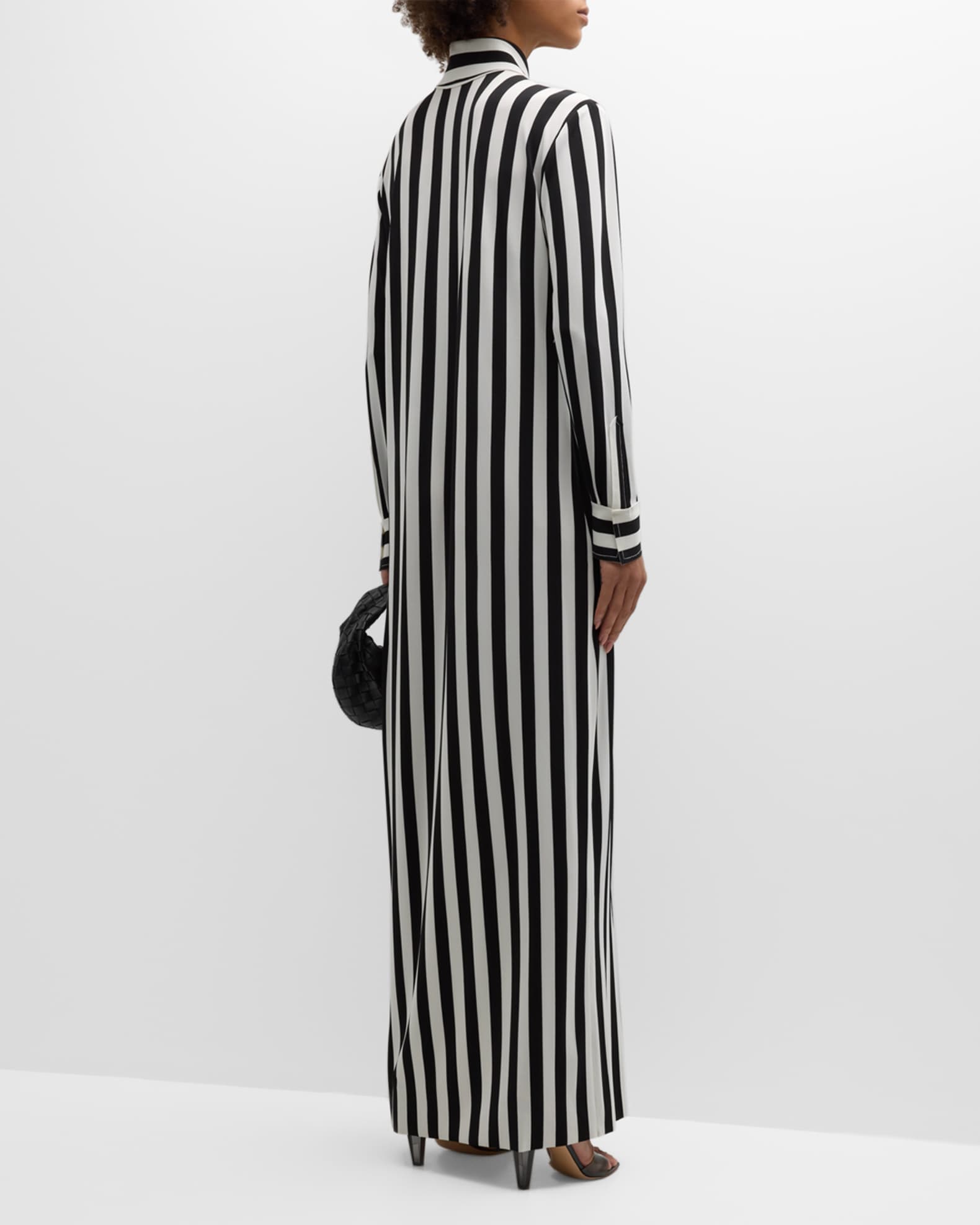 Norma Kamali Stripe Cut-Out Long Sleeve Maxi Dress | Neiman Marcus