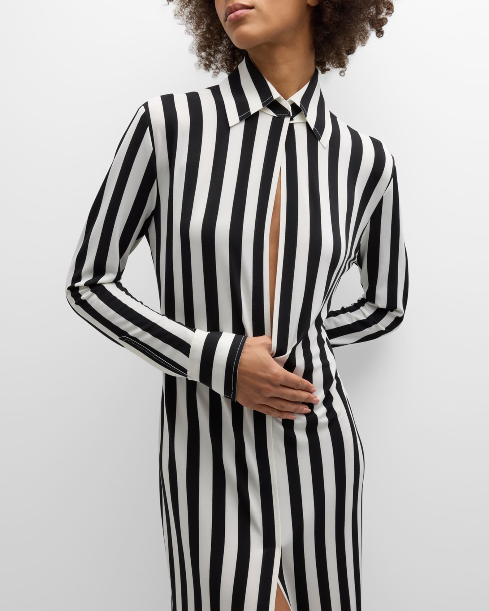 Norma Kamali Stripe Cut-Out Long Sleeve Maxi Dress | Neiman Marcus