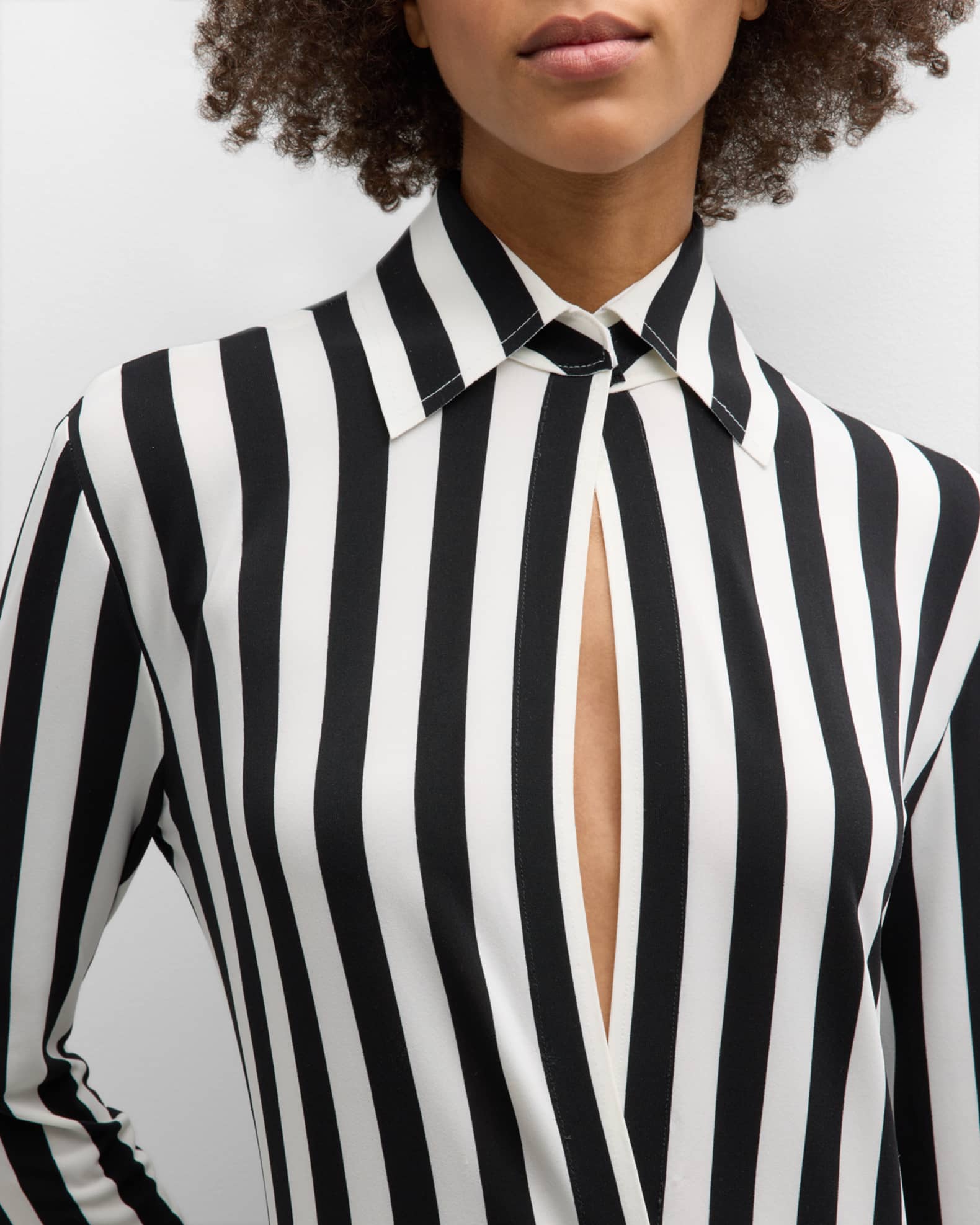 Norma Kamali Stripe Cut-Out Long Sleeve Maxi Dress | Neiman Marcus