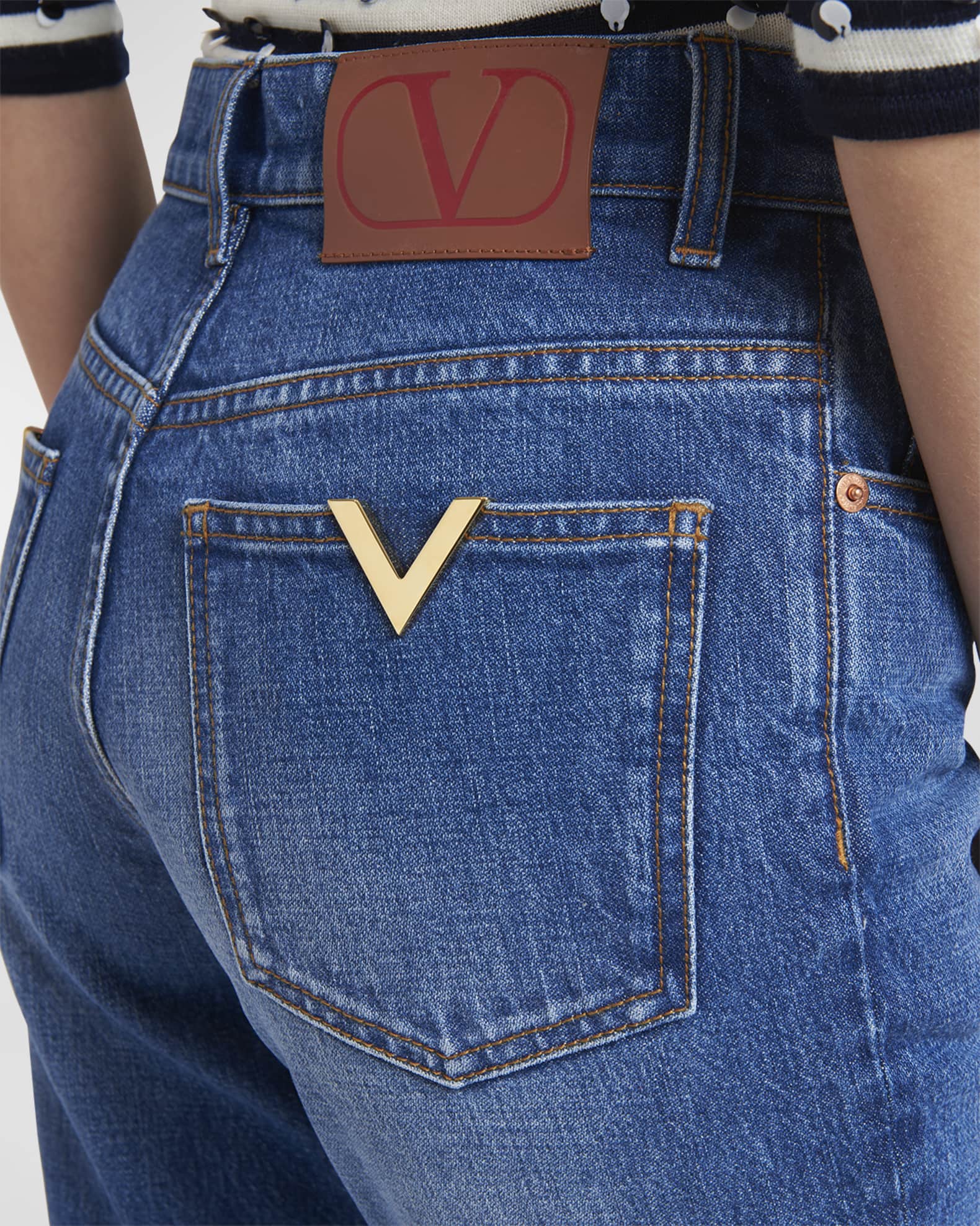 Valentino Garavani V-Logo Pocket Flare Jeans | Neiman Marcus