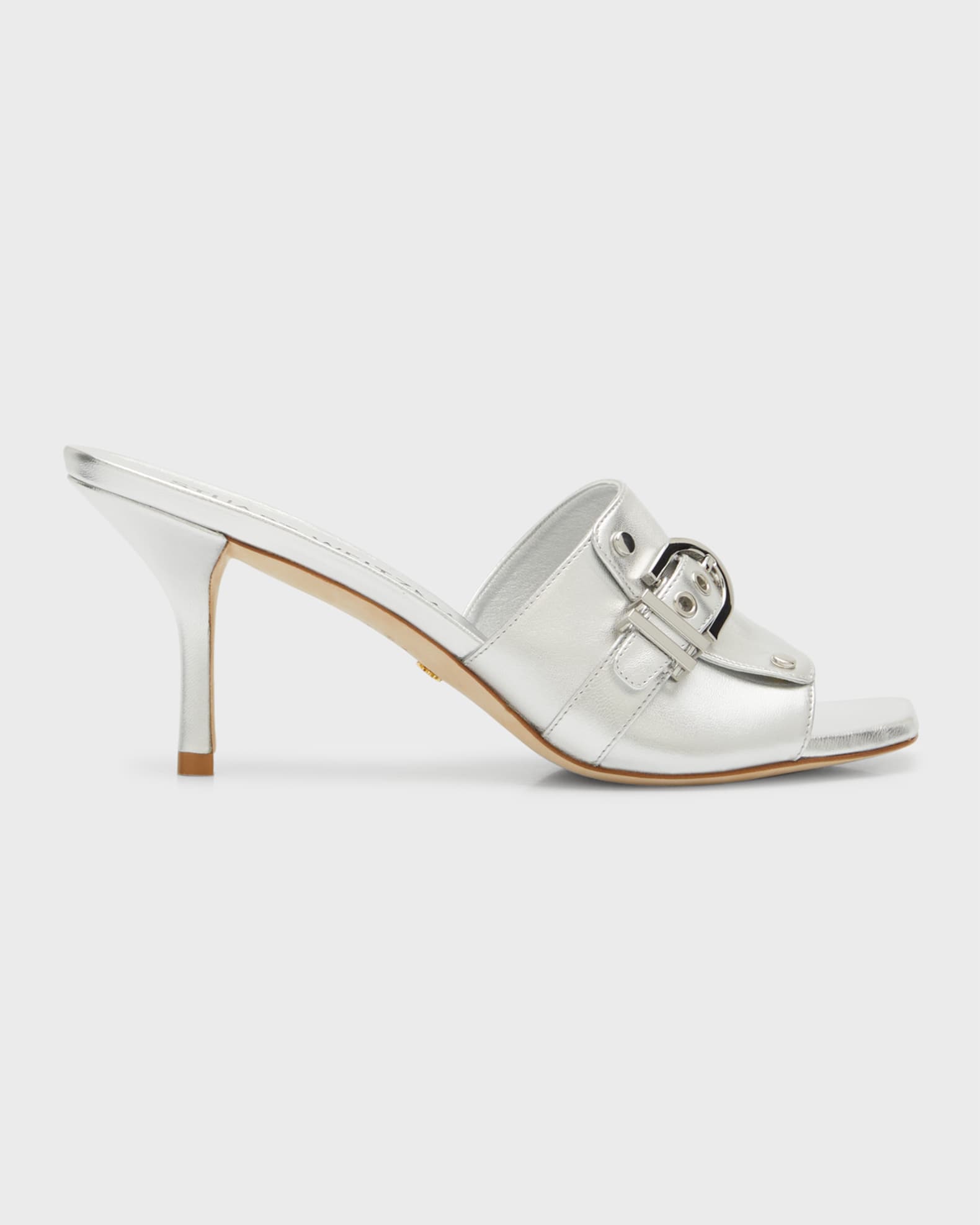 Stuart Weitzman Maverick Metallic Belt Mule Sandals | Neiman Marcus